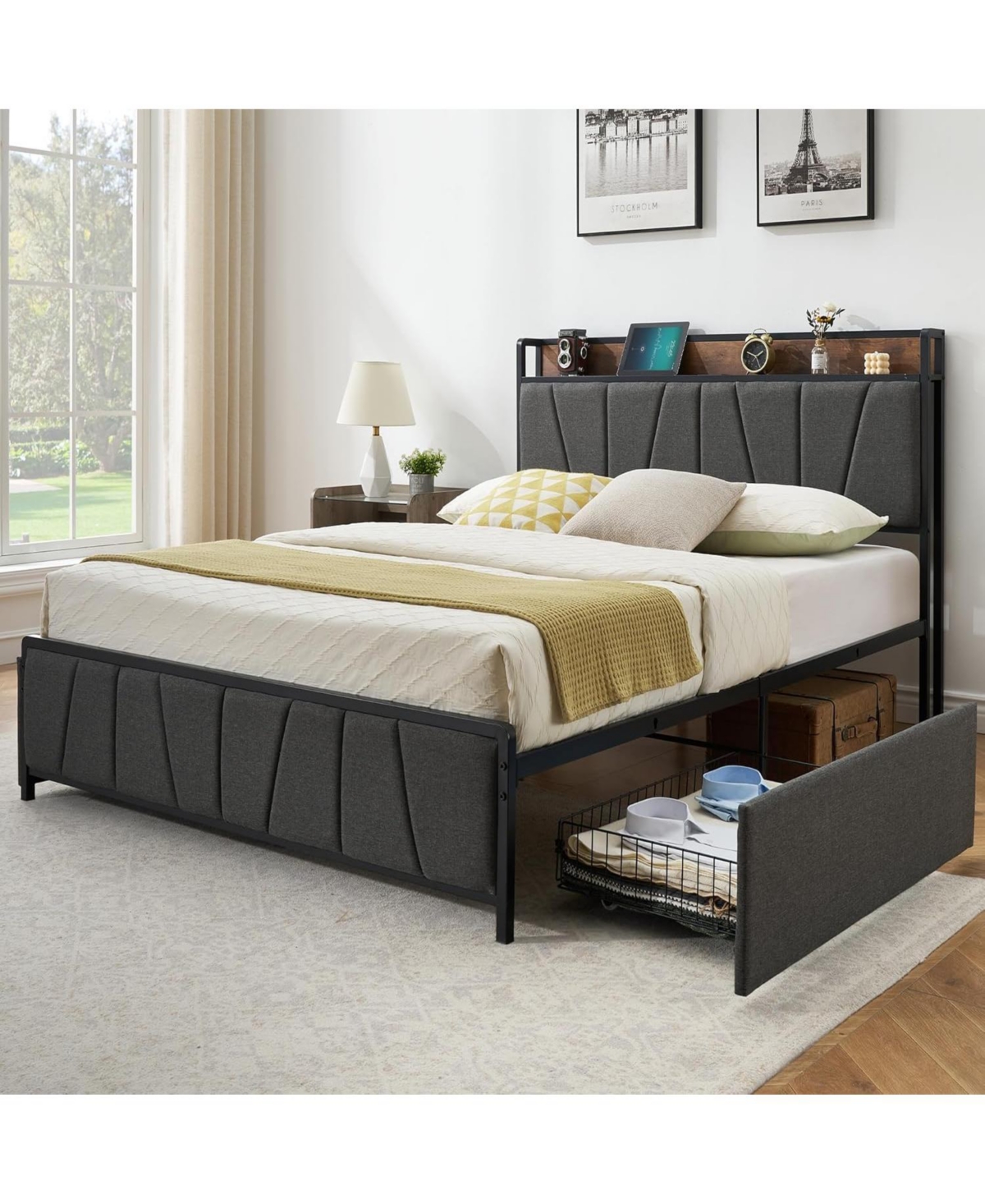 Click here for gaomon Bed Frame with 2 Drawers Storage Headboard... prices