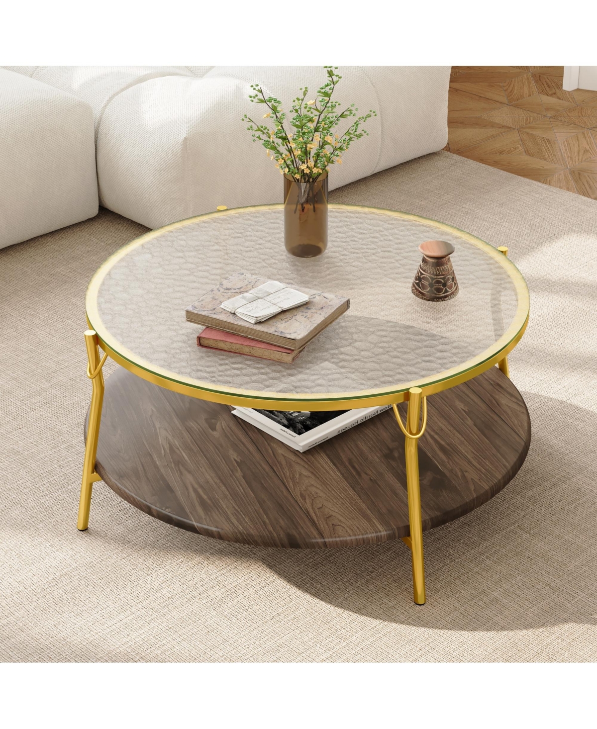 Click here for Rainsken Modern Round Walnut 2-Tiered Coffee Table... prices