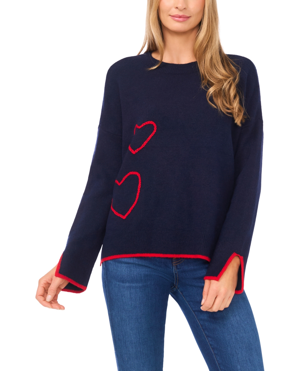 Click here for CeCe Womens Crewneck Heart Embroidered Sweater - C... prices