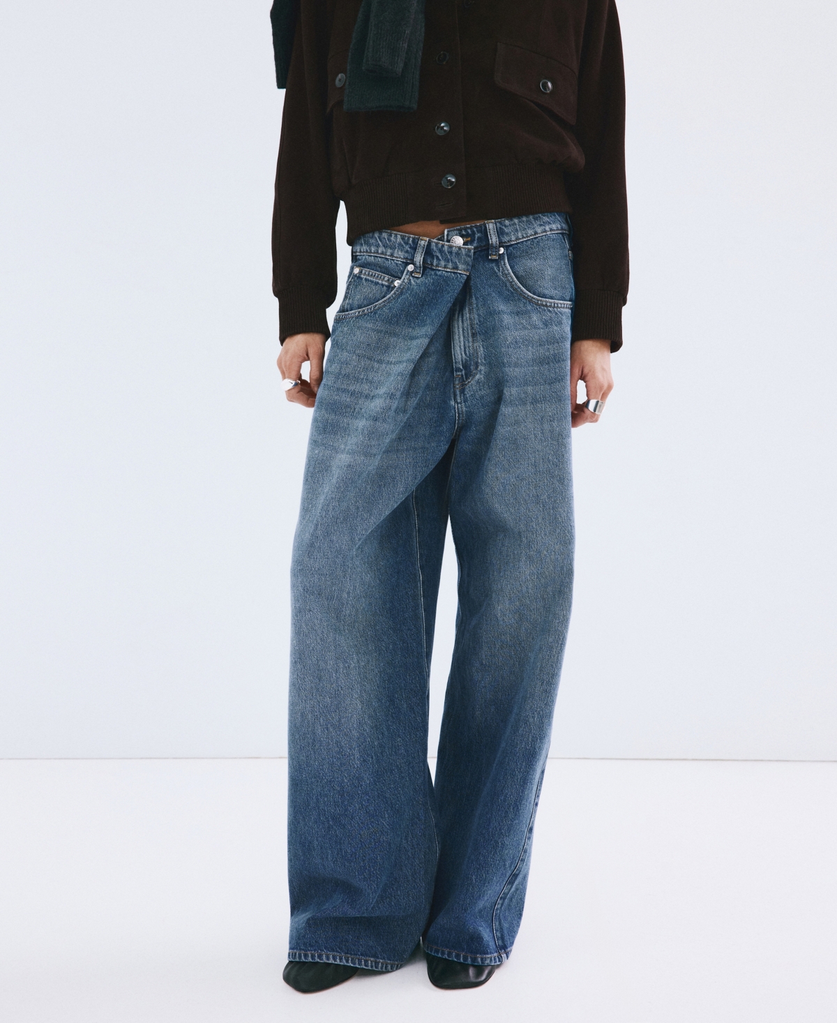 Click here for Mango Womens Mid-Rise Balloon Jeans - Medium Blue prices