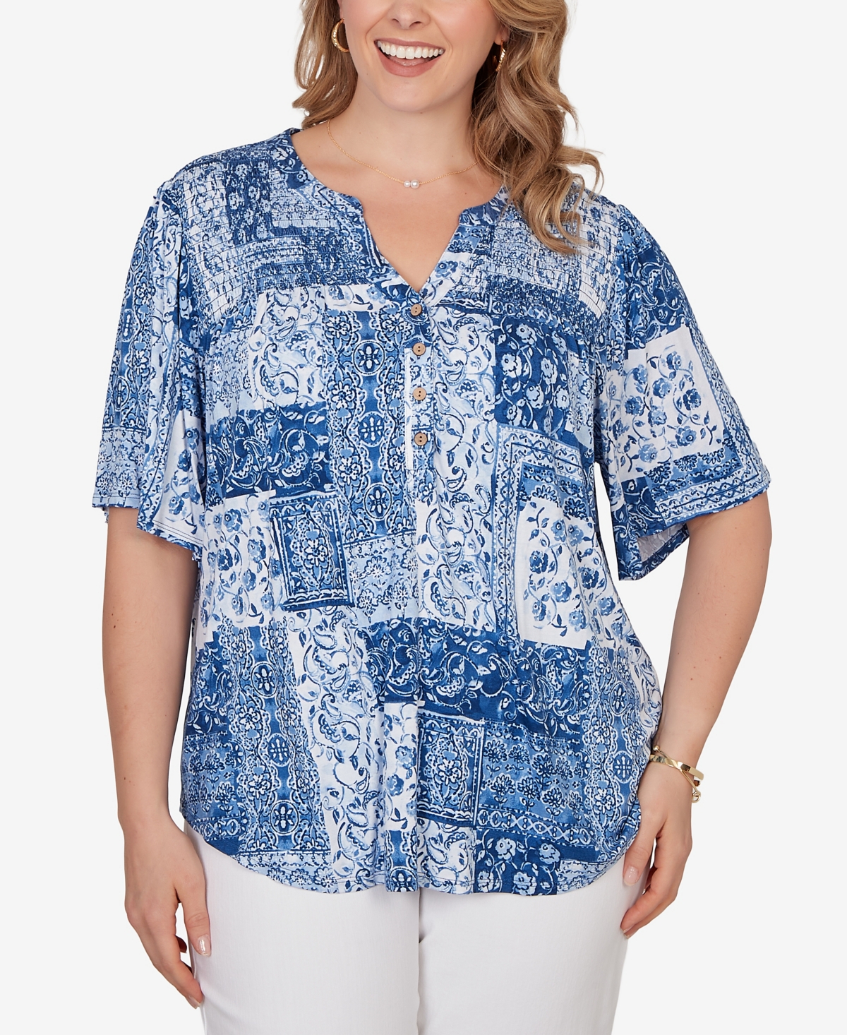 Click here for Ruby Rd. Plus Size Patchwork Bandana Henley T-Shir... prices
