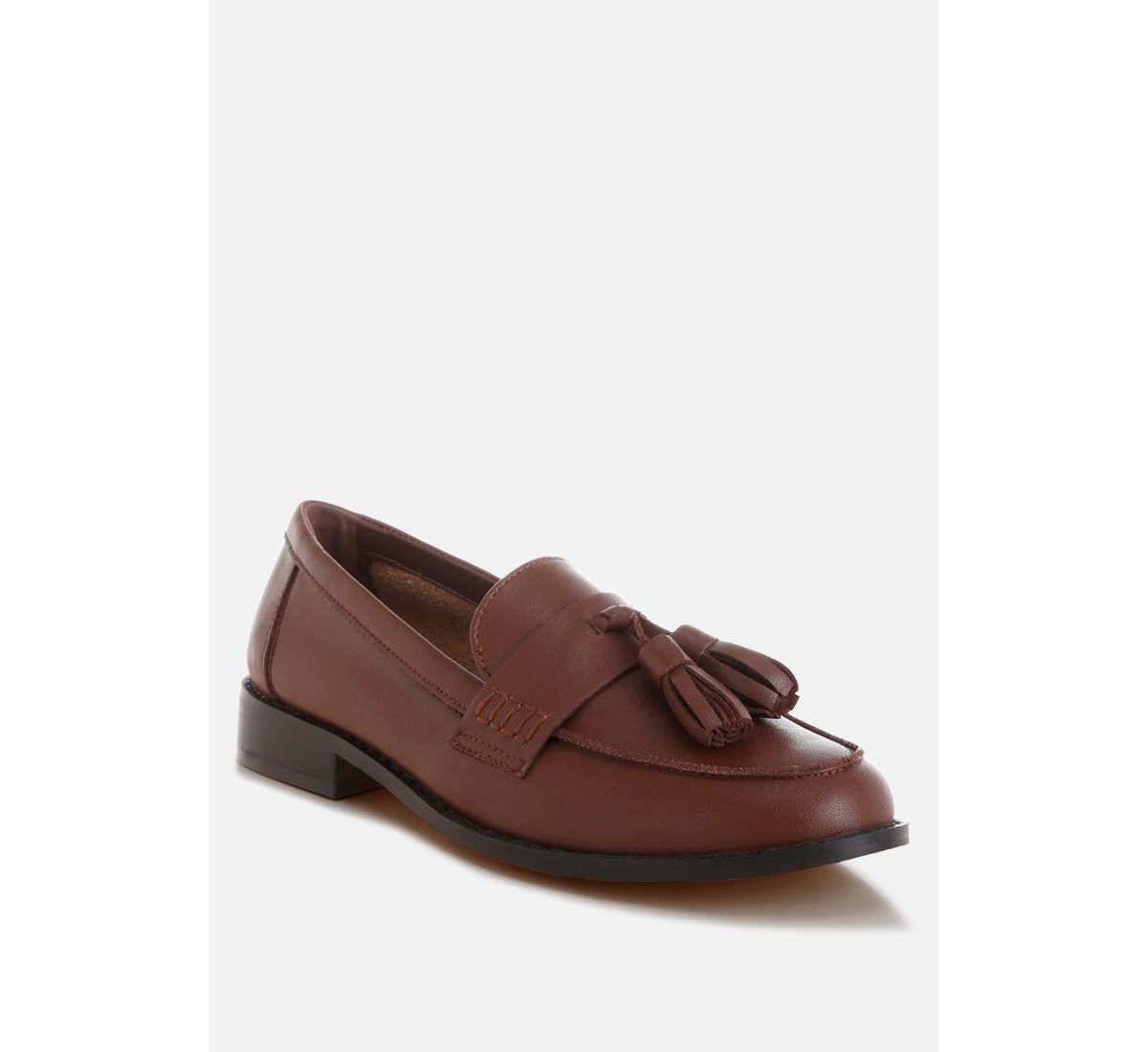 Click here for Yelena Real Leather Tassel Loafers - Brown genuine... prices