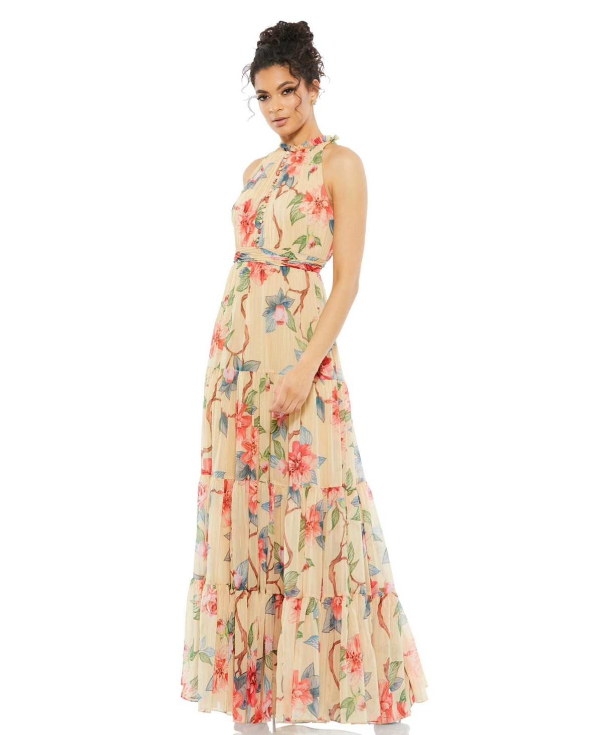 Click here for Mac Duggal Womens Floral Button High Neck Maxi Dre... prices