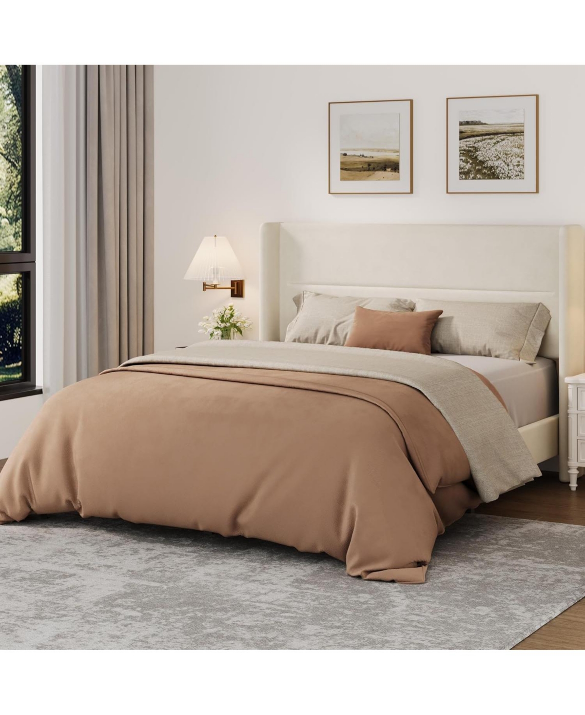 Click here for gaomon Bed Frame with Wingback Headboard  Velvet U... prices