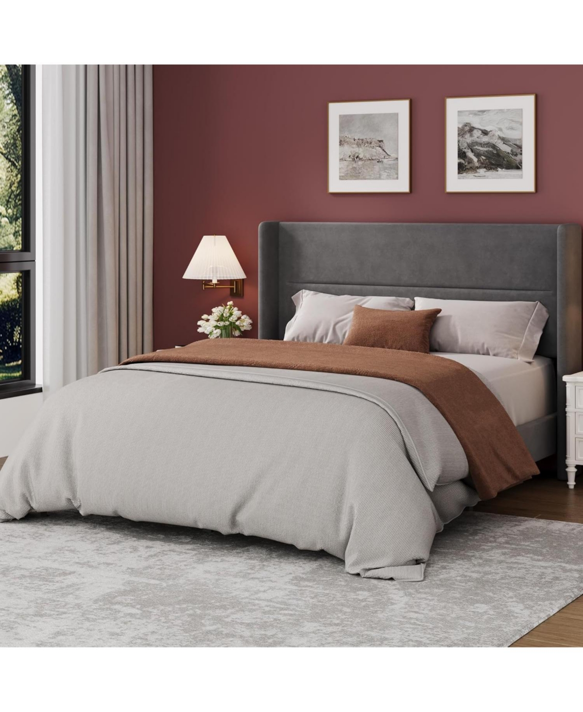 Click here for gaomon Bed Frame with Wingback Headboard  Velvet U... prices