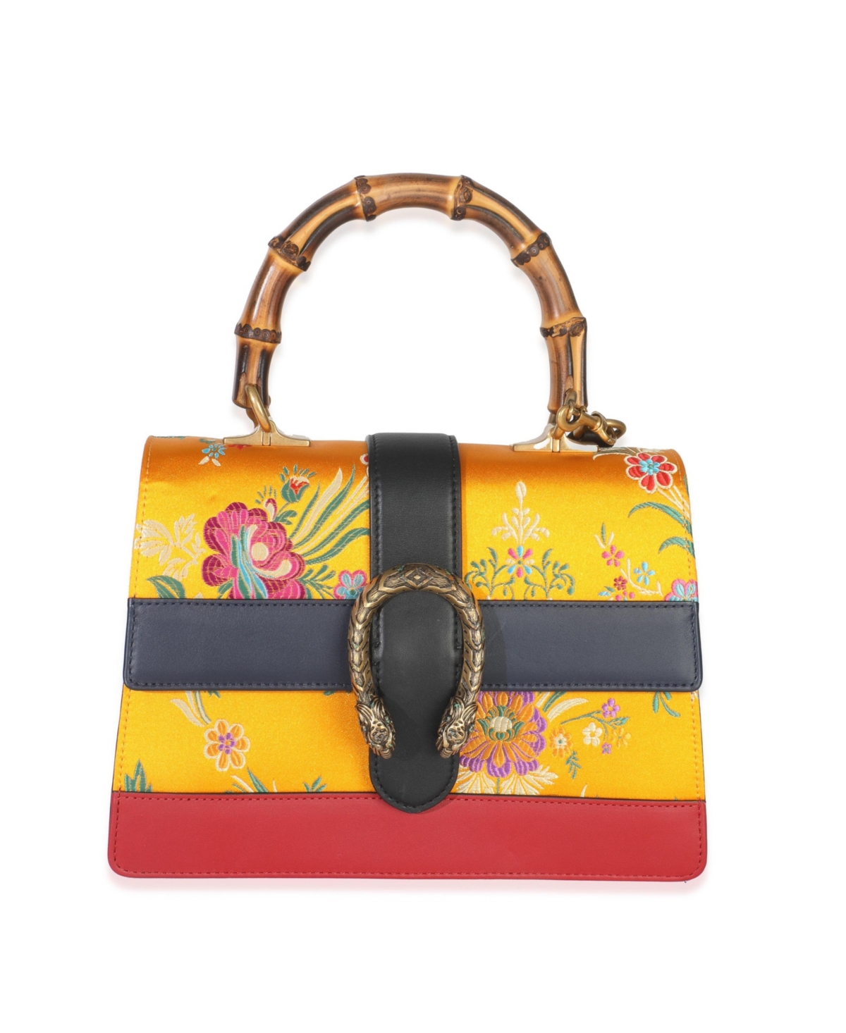 Click here for Pre-Owned Gucci Yellow Satin Calfskin Bamboo Web T... prices