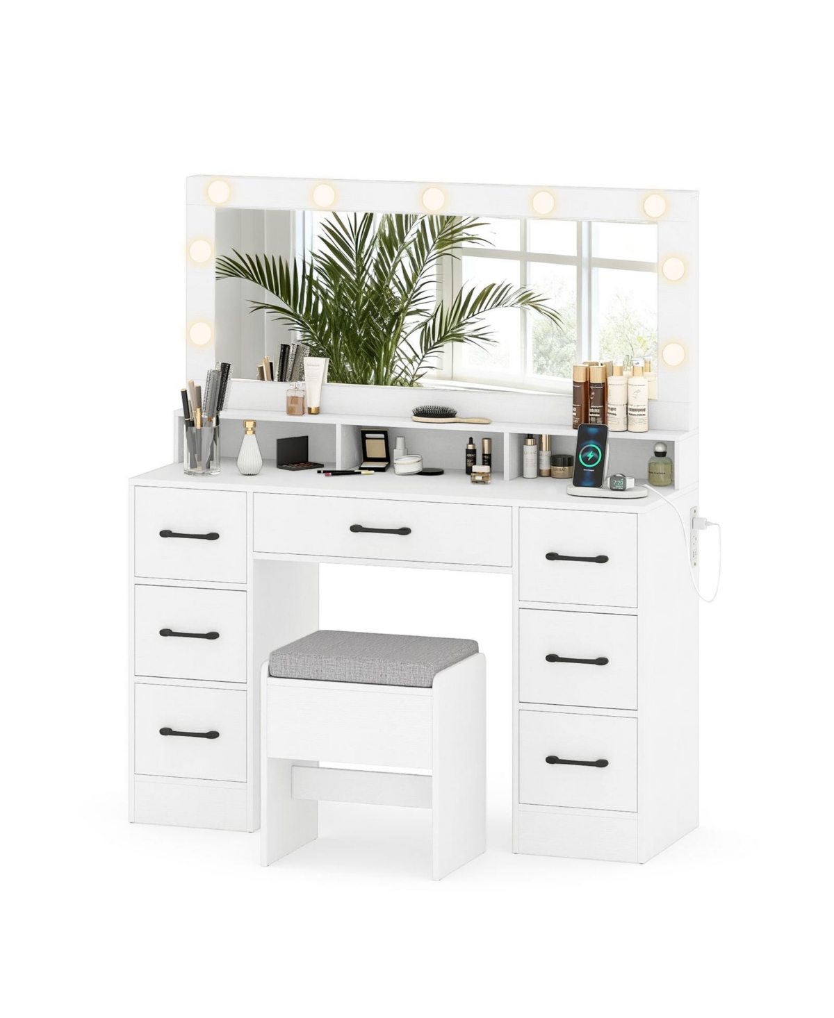 Click here for Sugift Vanity Desk with Mirror Lights and Power Ou... prices
