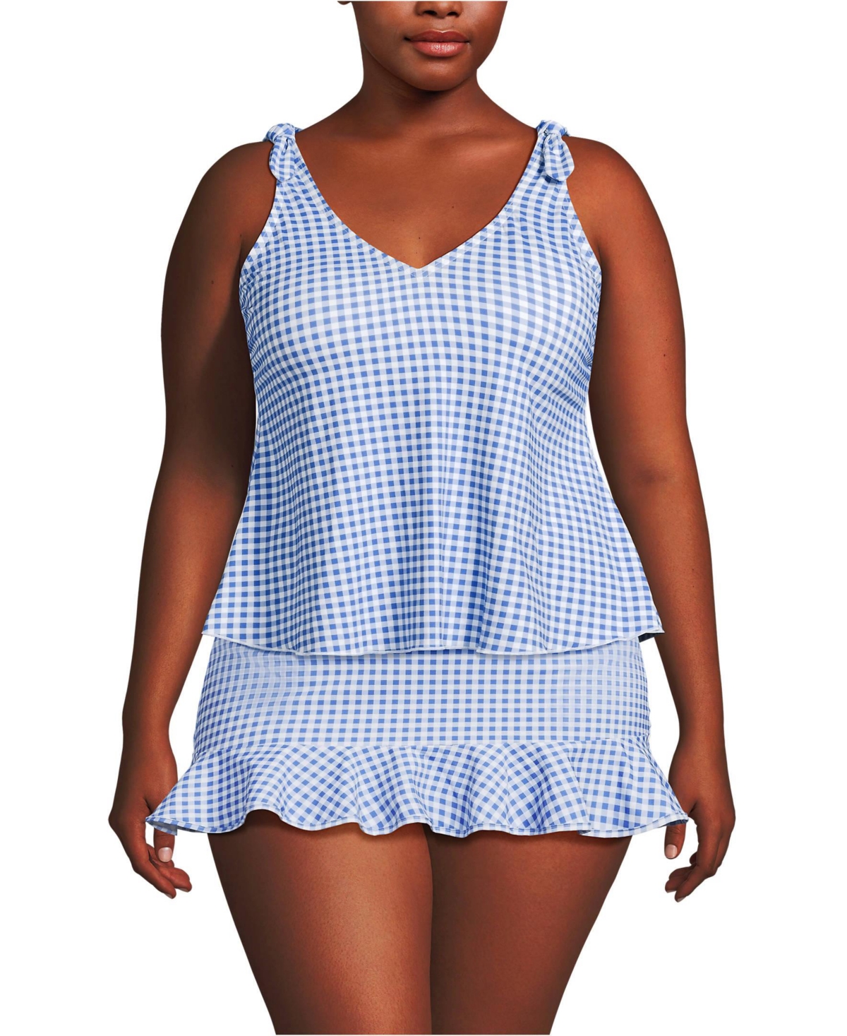 Click here for Lands End Plus Size Tie Shoulder Flutter Tankini T... prices