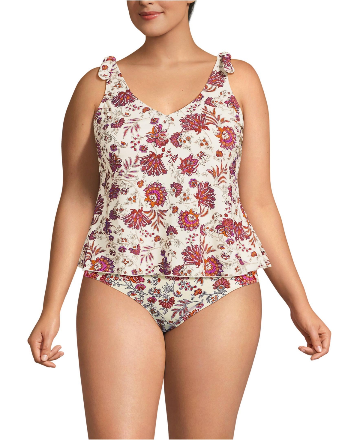 Click here for Lands End Plus Size Tie Shoulder Flutter Tankini T... prices