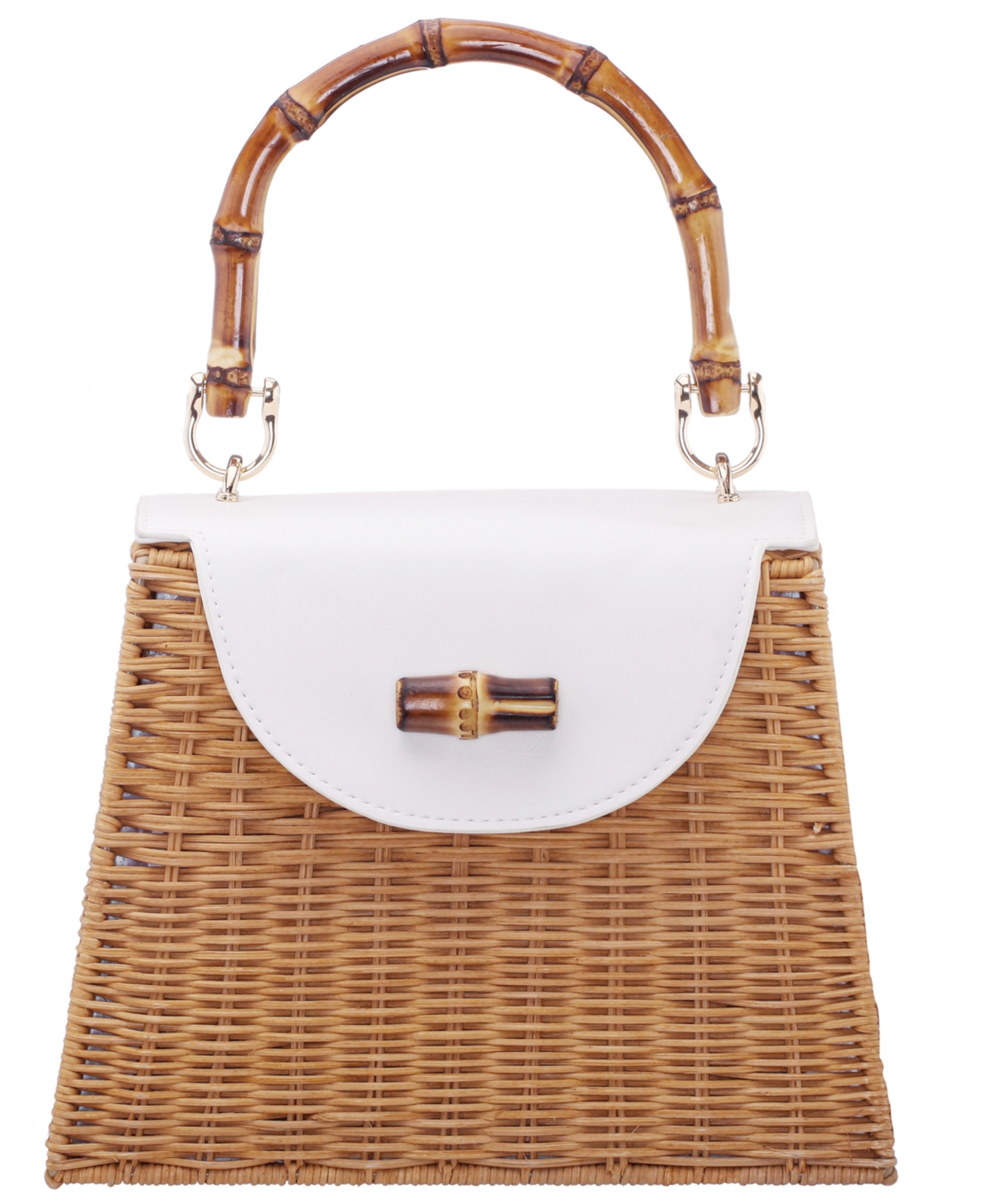 Click here for Nina Wicker Basket Small Satchel Bag - Natural/Whi... prices