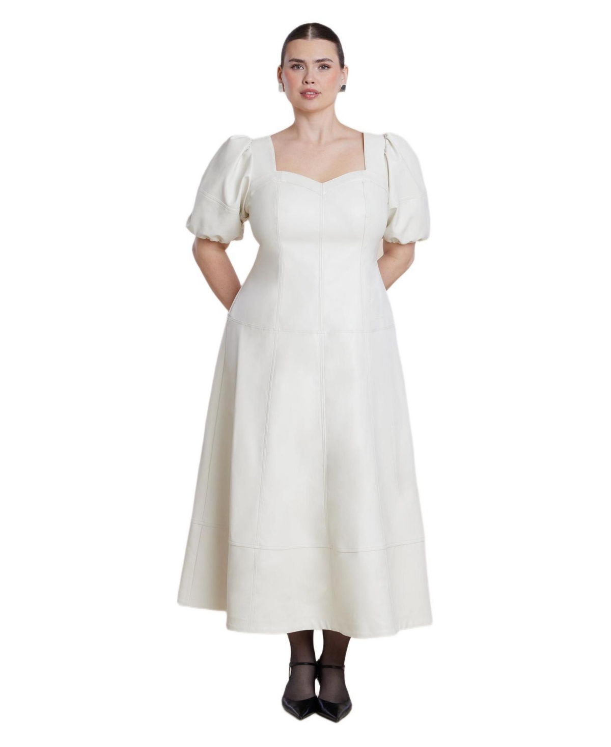 Click here for Eloquii Womens Plus Size Faux Leather Puff Sleeve... prices