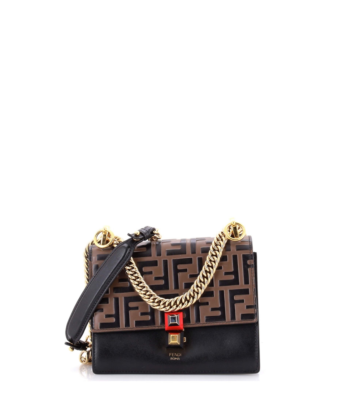 Click here for Pre-Owned Fendi Small Kan I Bag Zucca Embossed Lea... prices