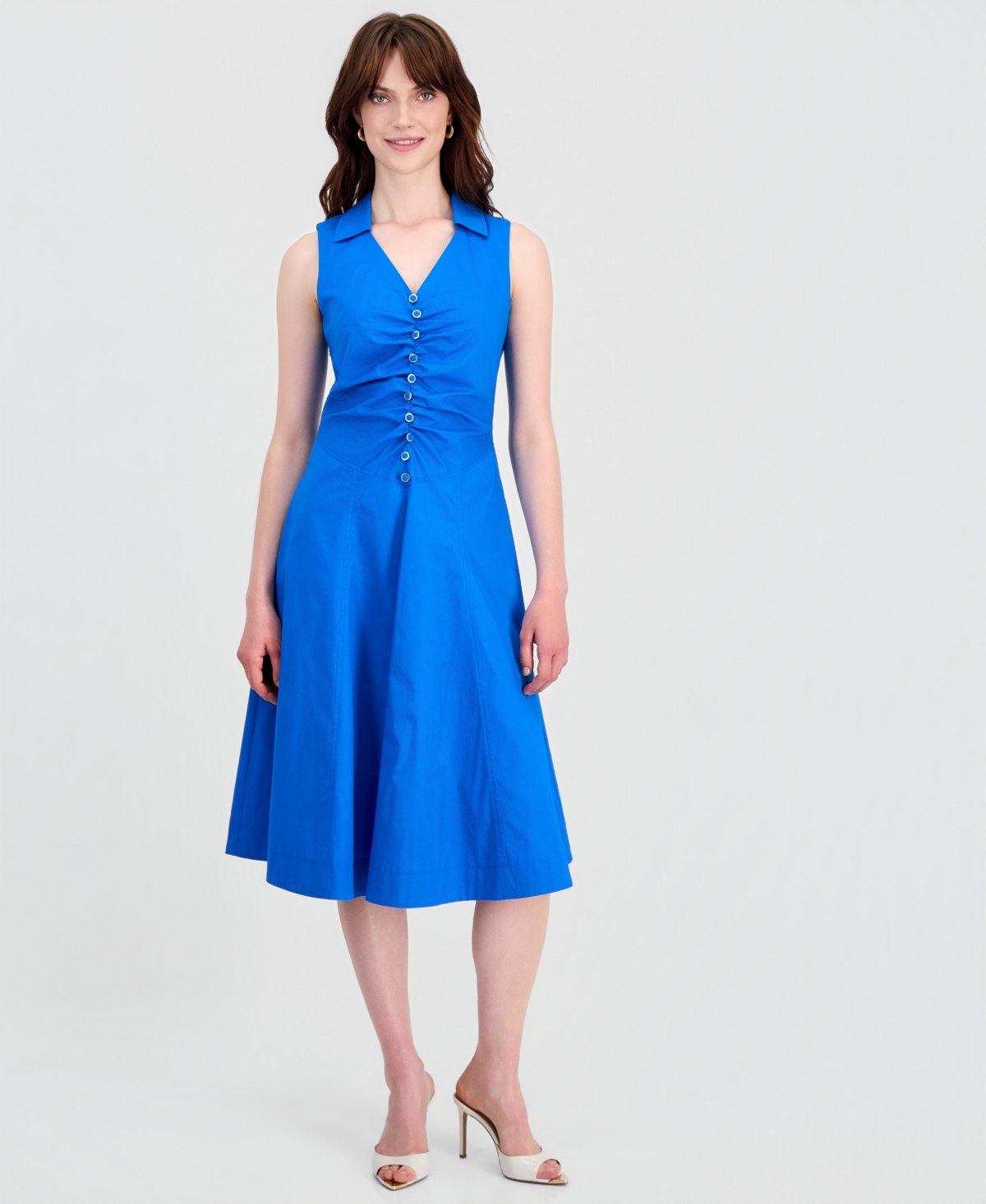 Click here for Tahari Asl Womens Collared Ruched-Front Sleeveless... prices