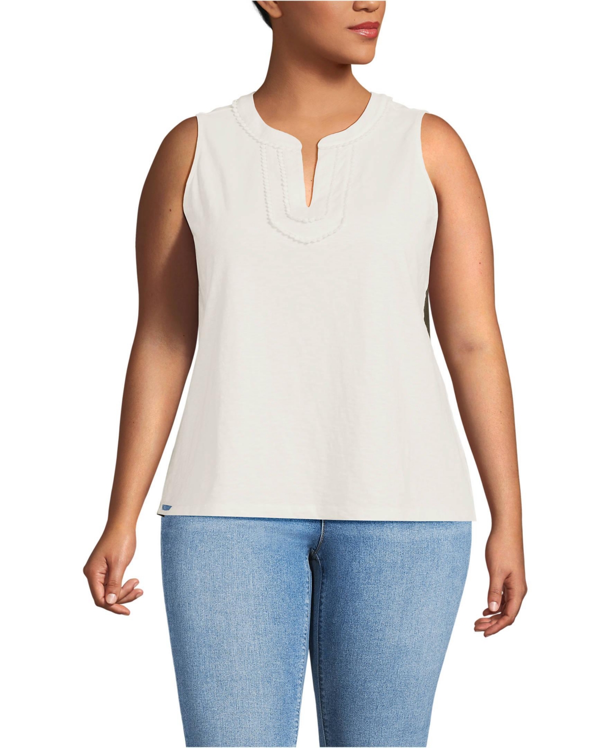 Click here for Lands End Plus Size Slub Decorative Trim Tank Top... prices