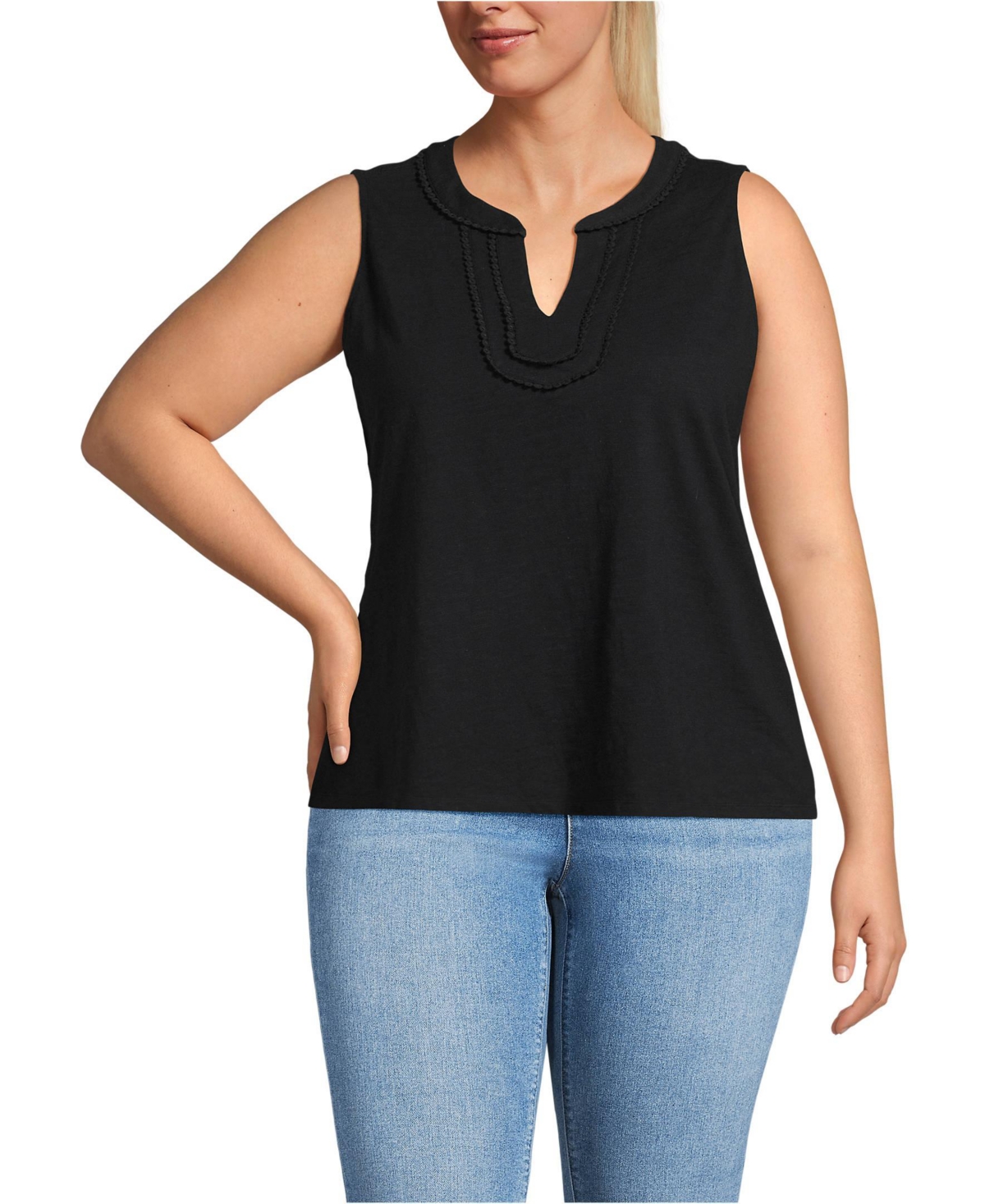 Click here for Lands End Plus Size Slub Decorative Trim Tank Top... prices