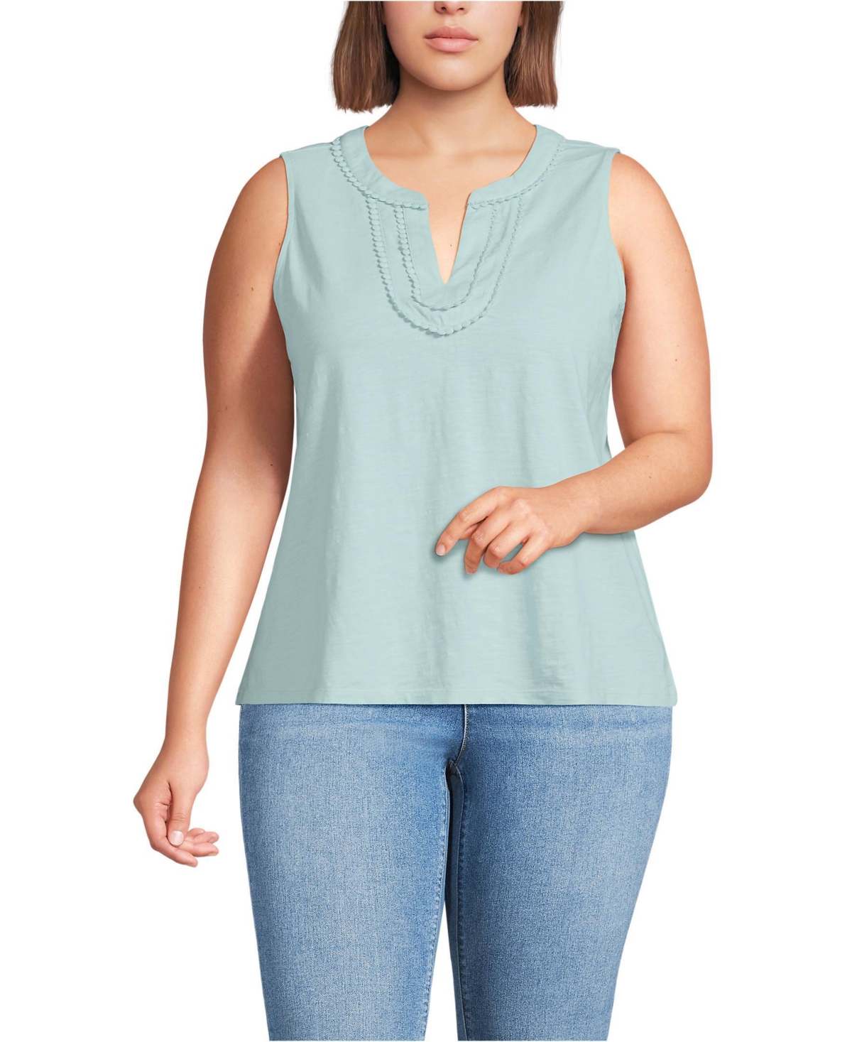 Click here for Lands End Plus Size Slub Decorative Trim Tank Top... prices