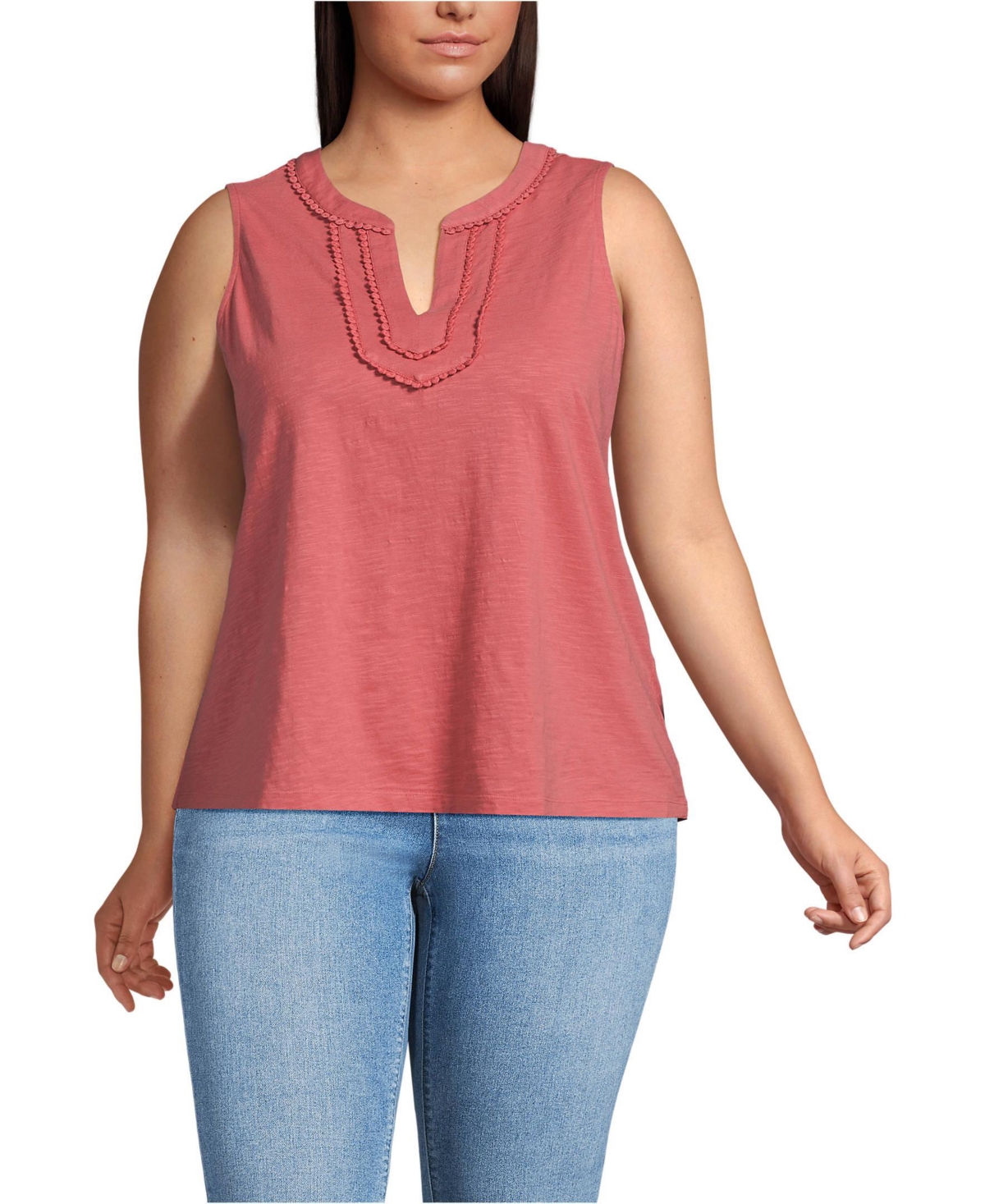 Click here for Lands End Plus Size Slub Decorative Trim Tank Top... prices
