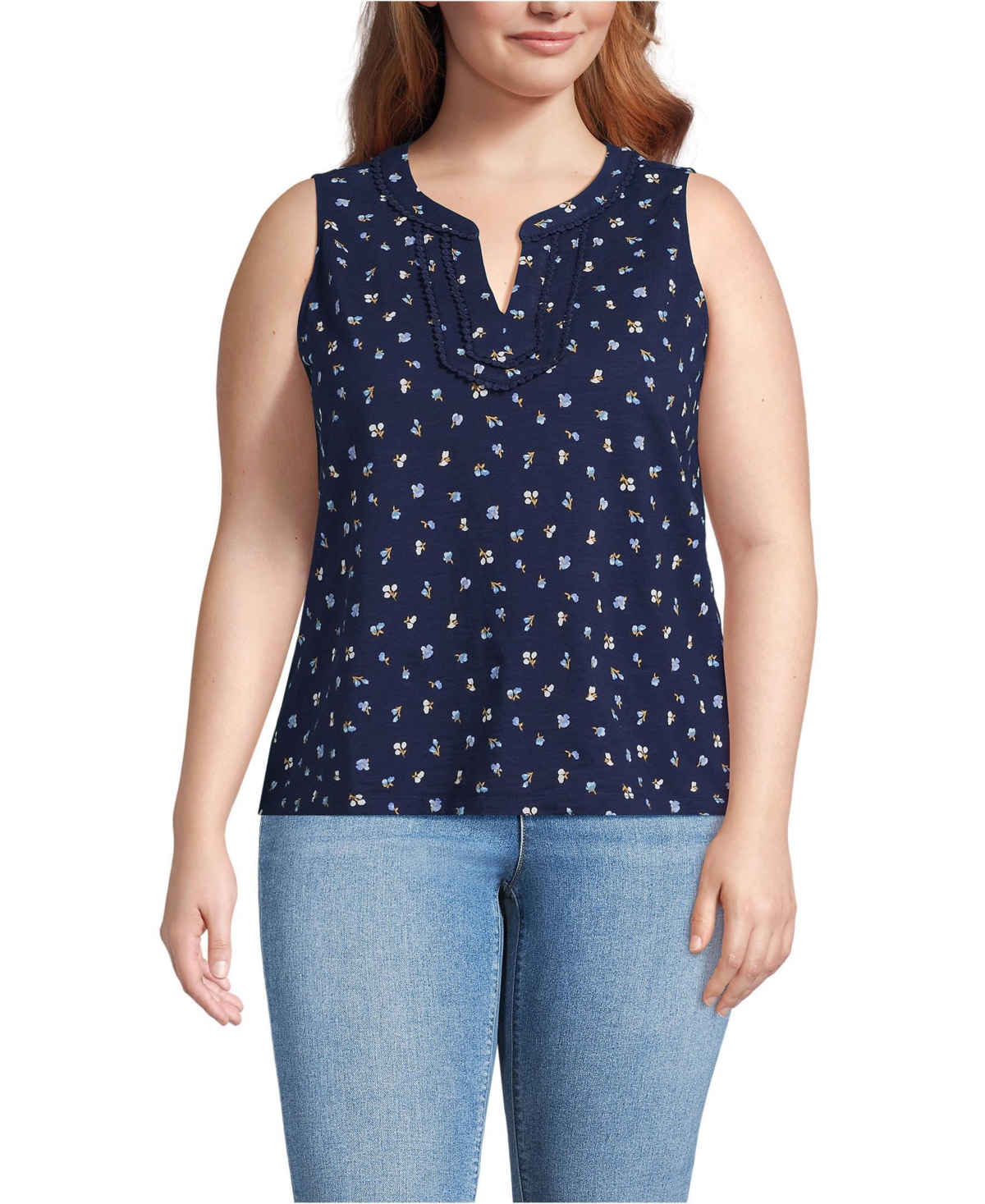 Click here for Lands End Plus Size Slub Decorative Trim Tank Top... prices
