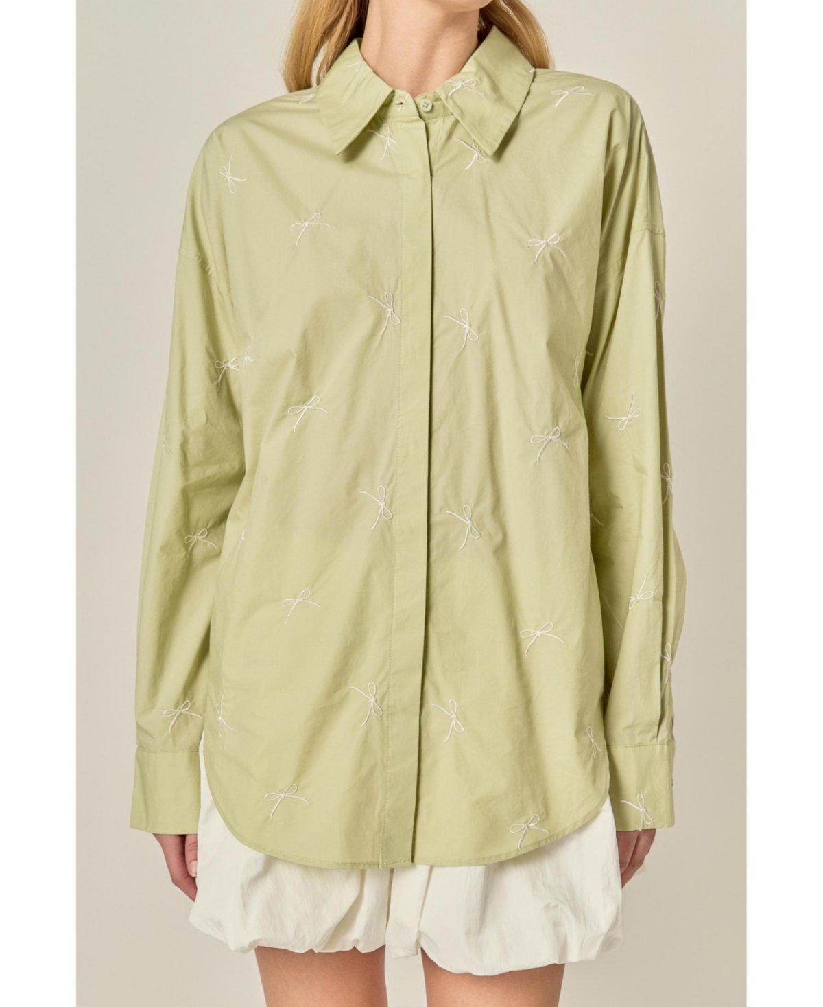 Click here for English Factory Womens Bow Embroidery shirt - Sage prices