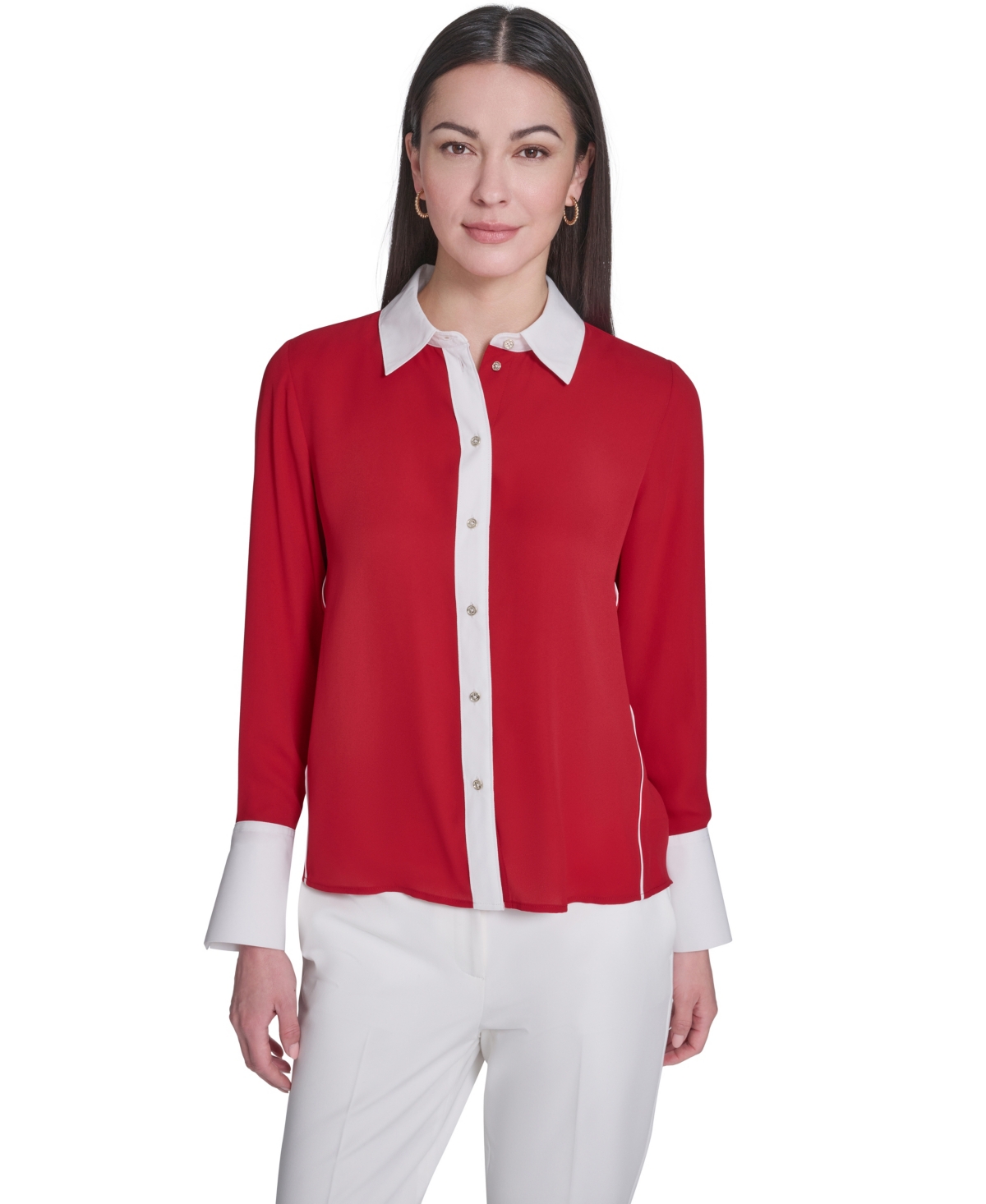 Click here for Tommy Hilfiger Womens Slim-Fit Button-Up Top - Sca... prices