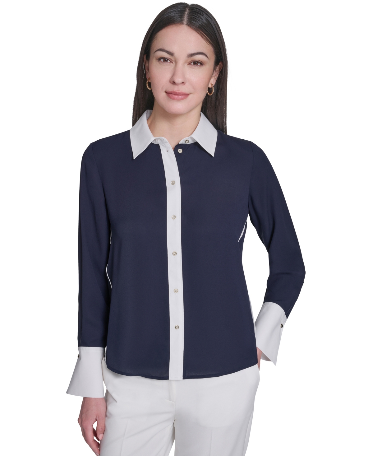 Click here for Tommy Hilfiger Womens Slim-Fit Button-Up Top - Mid... prices