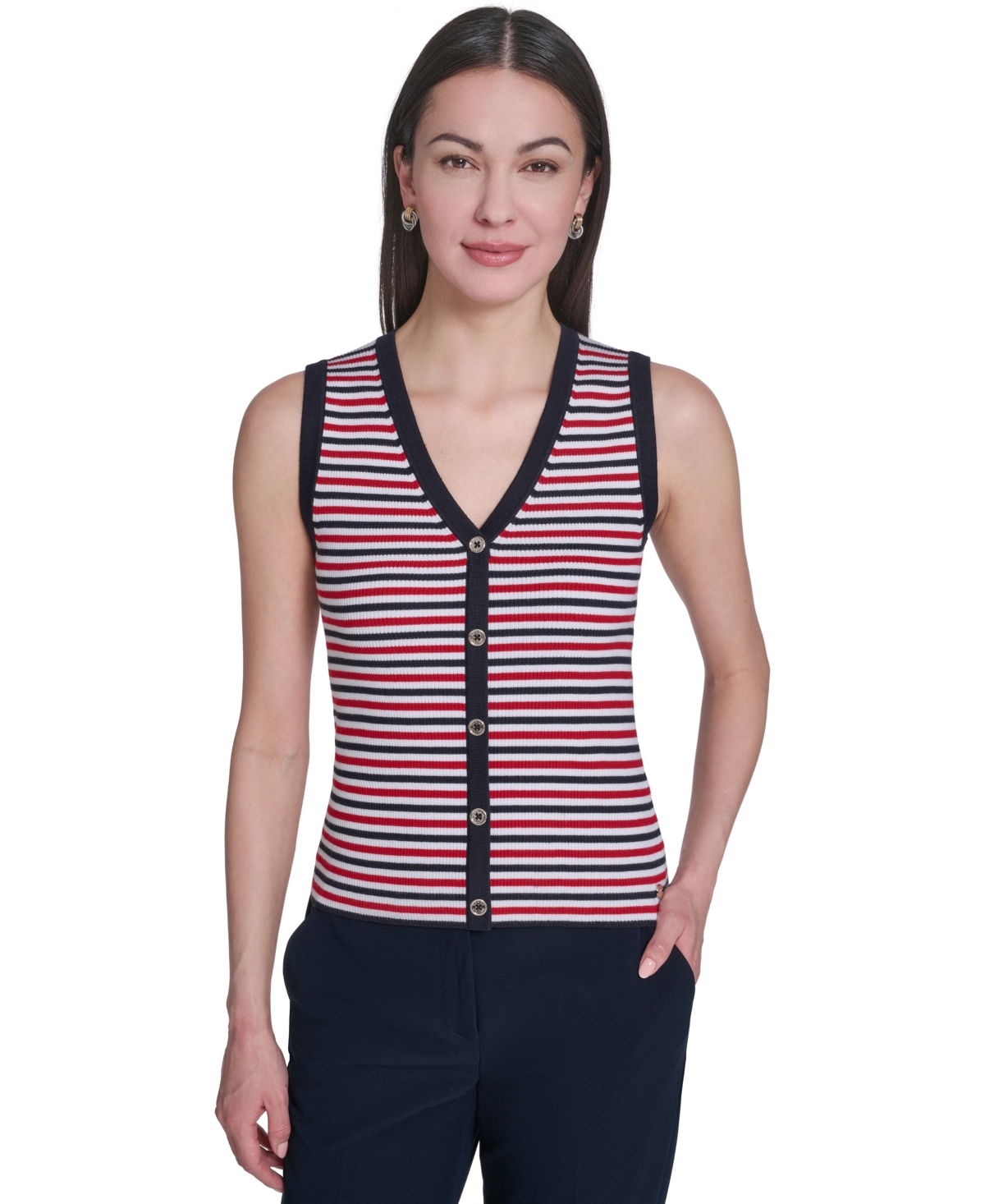 Click here for Tommy Hilfiger Womens V-Neck Striped Sweater - Mid... prices