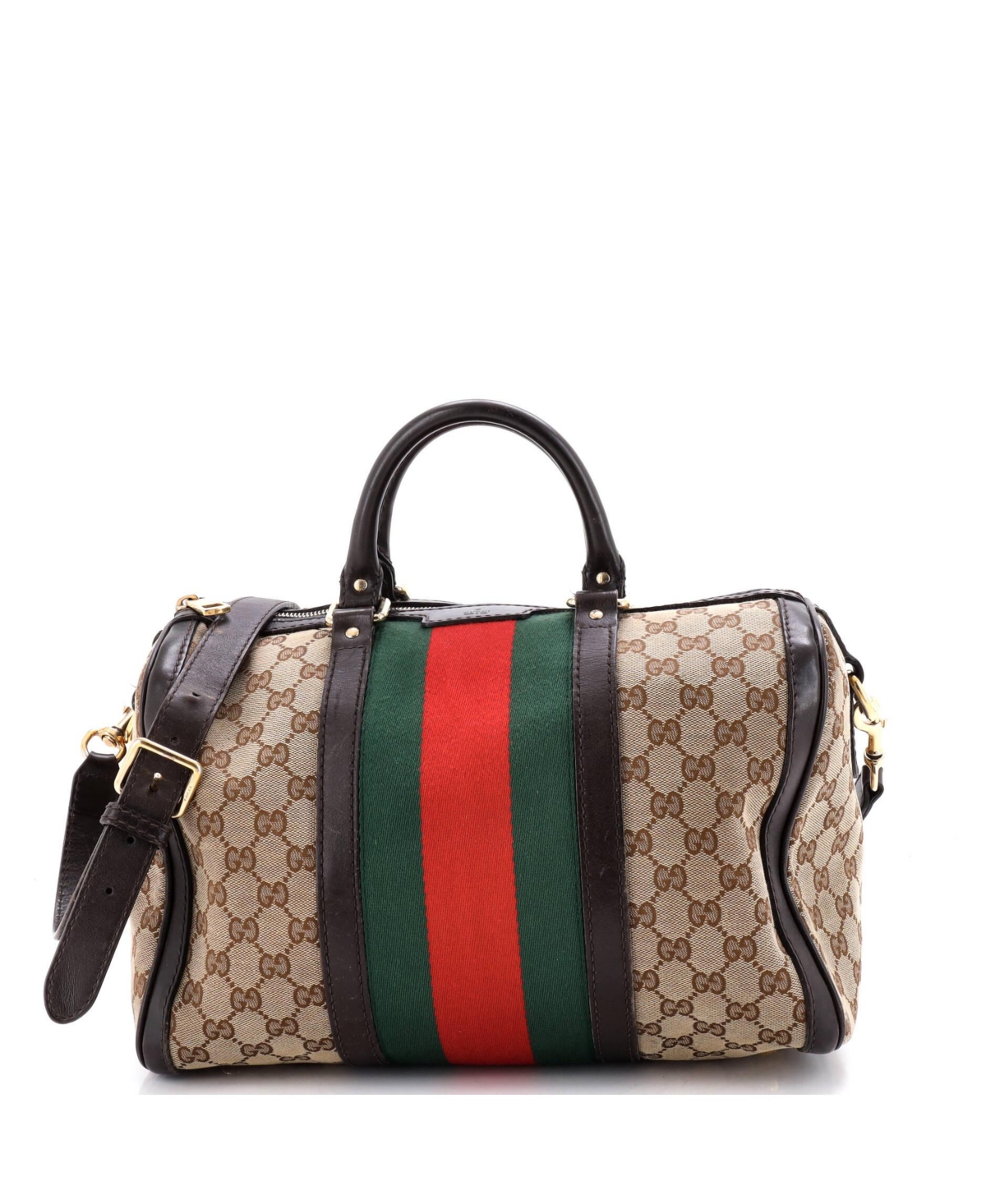 Click here for Pre-Owned Gucci Medium Vintage Web Boston Bag Gg C... prices