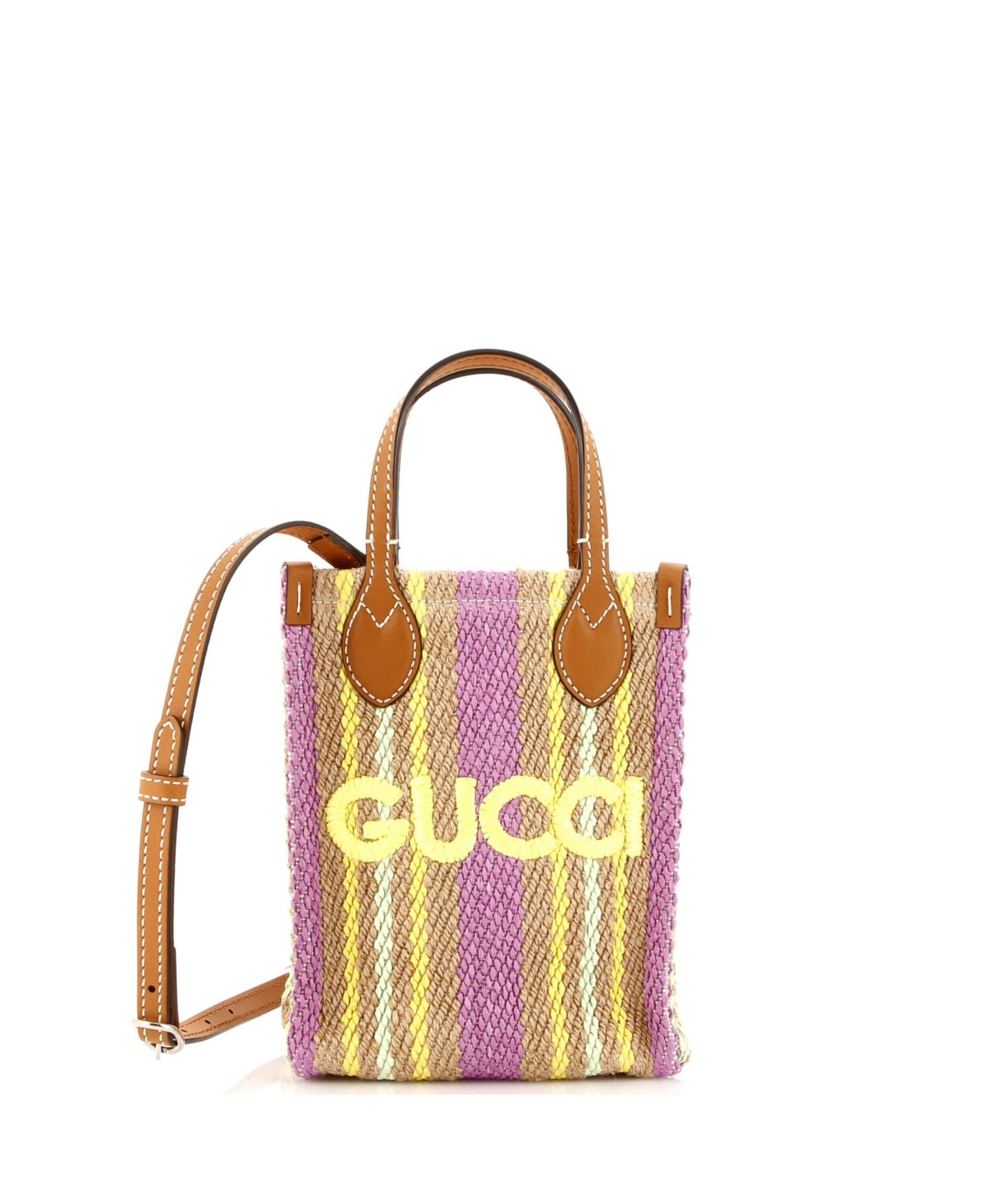 Click here for Pre-Owned Gucci Super Mini Logo Vertical Tote Jute... prices