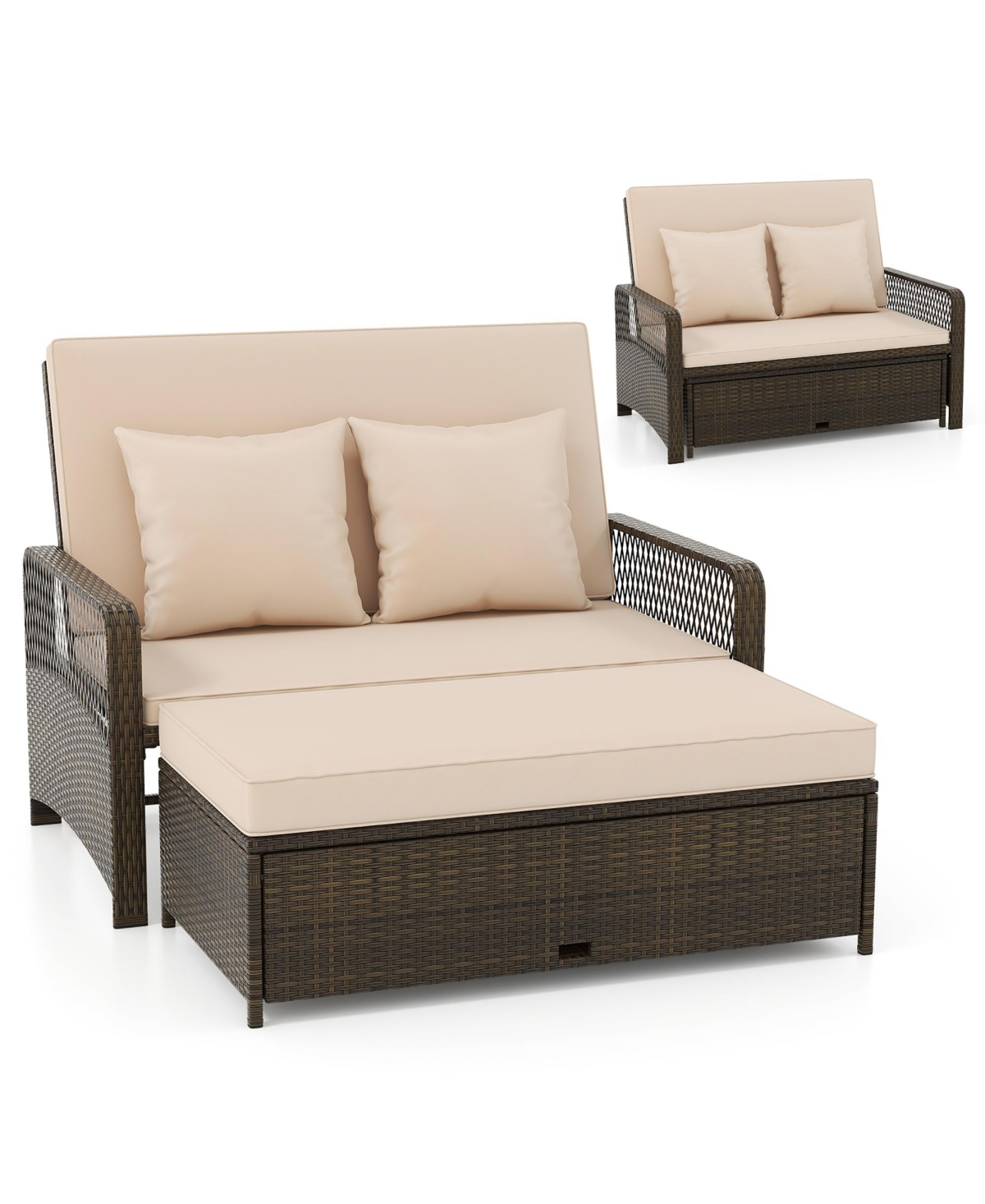 Click here for Gymax Patio Rattan Daybed Wicker Loveseat Sofa w/... prices