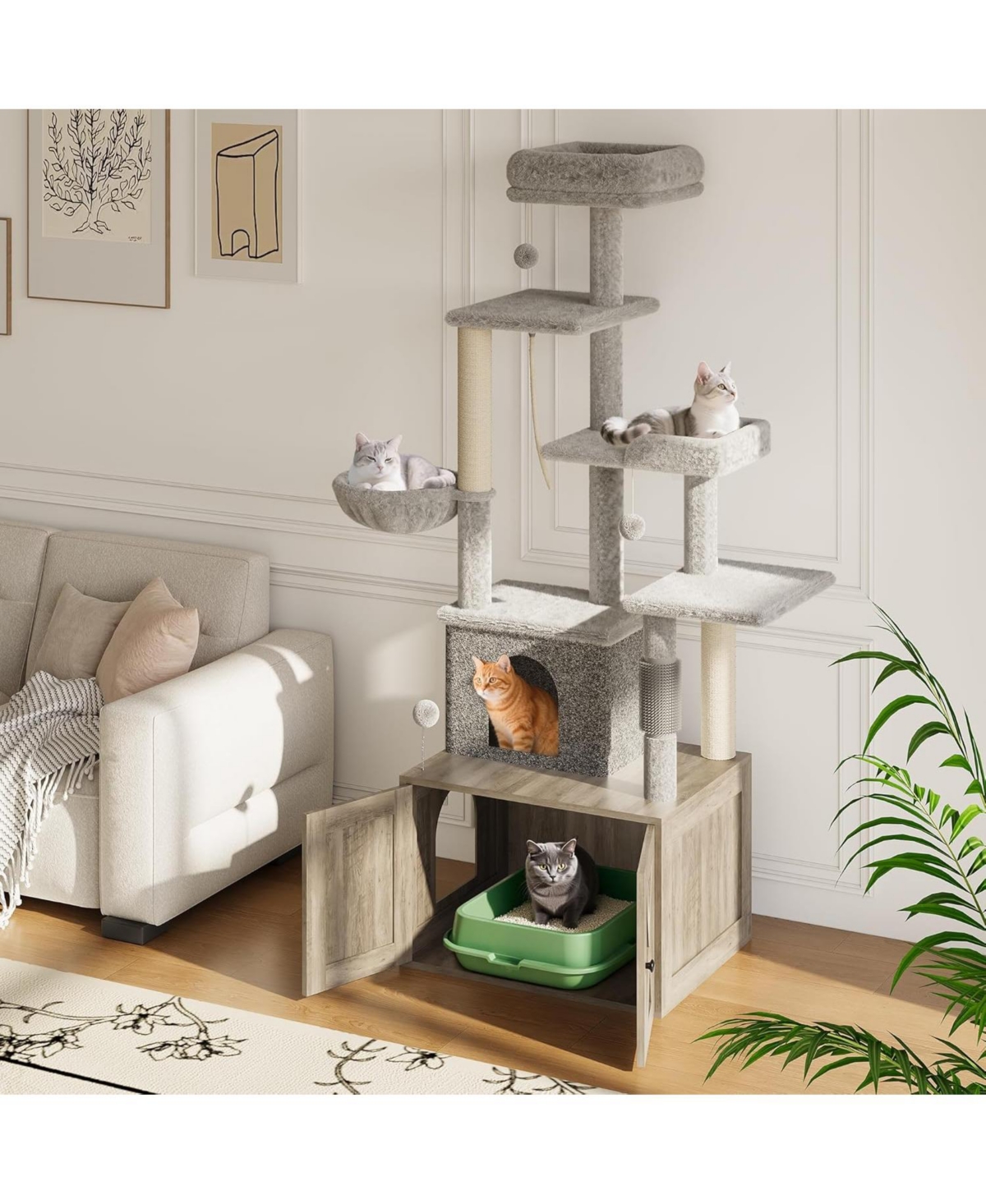 Click here for gaomon Cat Tree with Litter Box Enclosure  2-in-1... prices