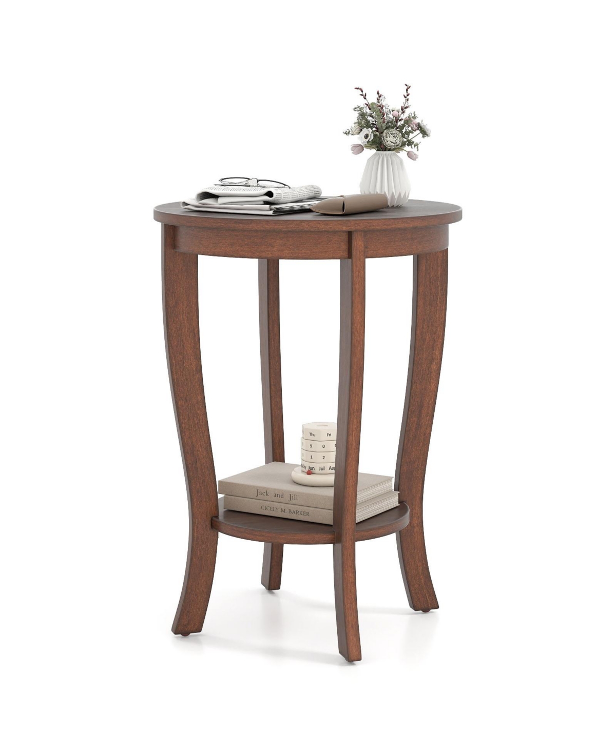 Click here for Sugift 2-tier Round End Table with Solid Wood Legs... prices