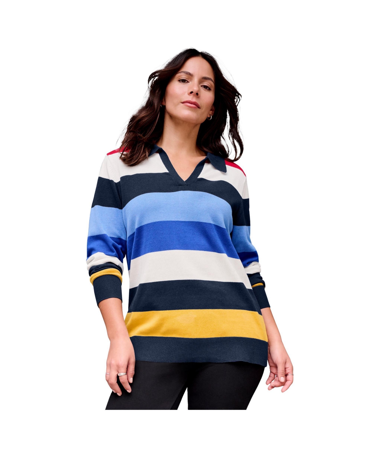 Click here for Avenue Plus Size Color Block Polo Sweater - Navy s... prices