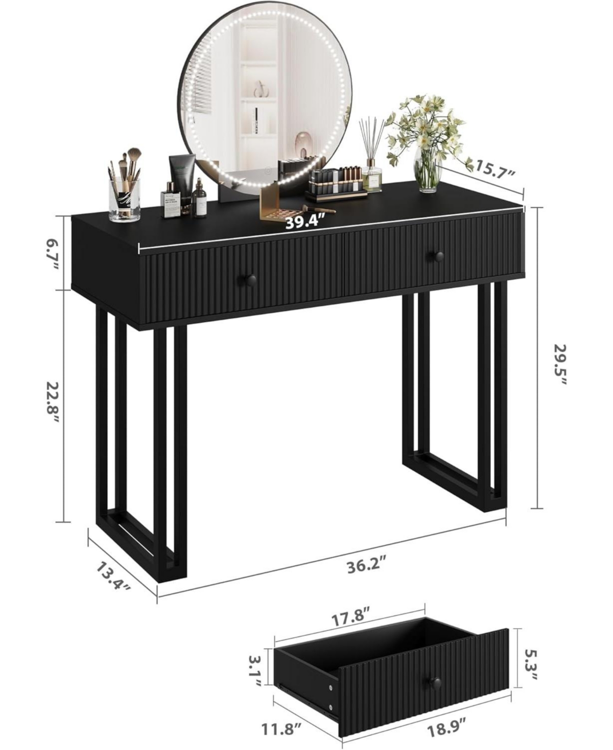 Click here for gaomon 40 Inch Vanity Makeup Desk with Hd Round Mi... prices