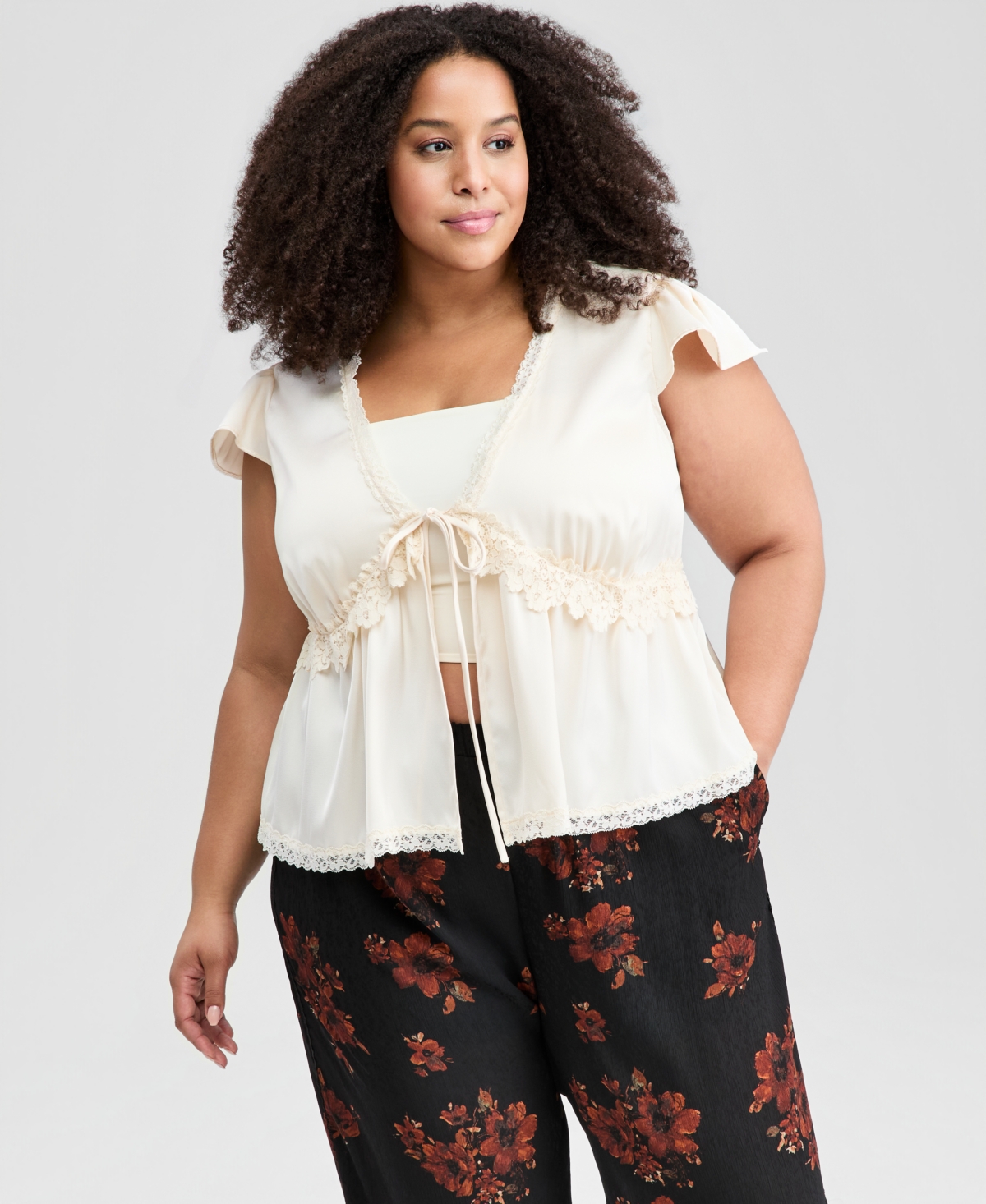 Click here for And Now This Plus sizeSatin Lace Peplum-Hem Top  M... prices