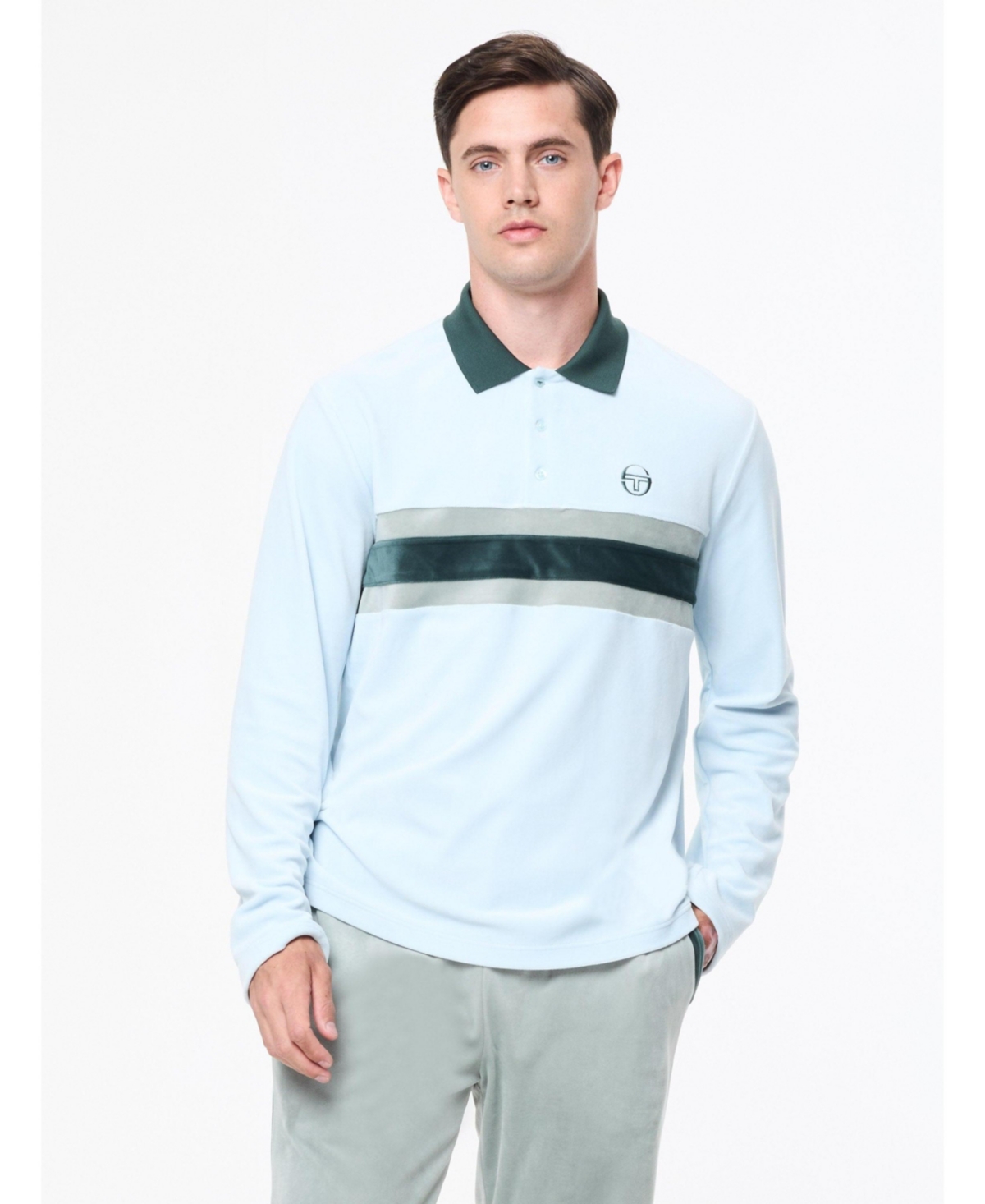 Click here for Sergio Tacchini Mens Banda Velour Polo Shirt - Bab... prices