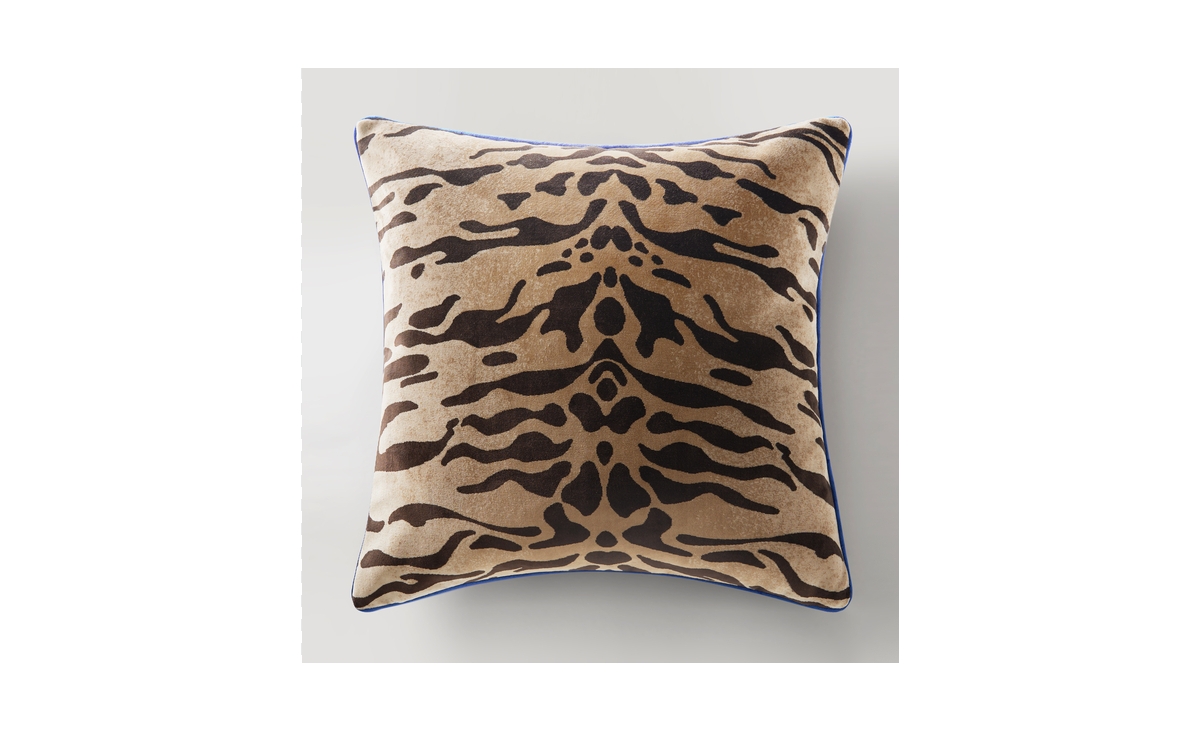 Click here for Bronze Tiger Pillow 22" - Blue Piping - Brown prices
