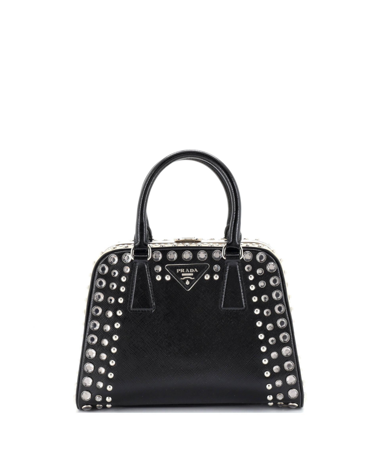 Click here for Pre-Owned Prada Small Pyramid Top Handle Bag Studd... prices