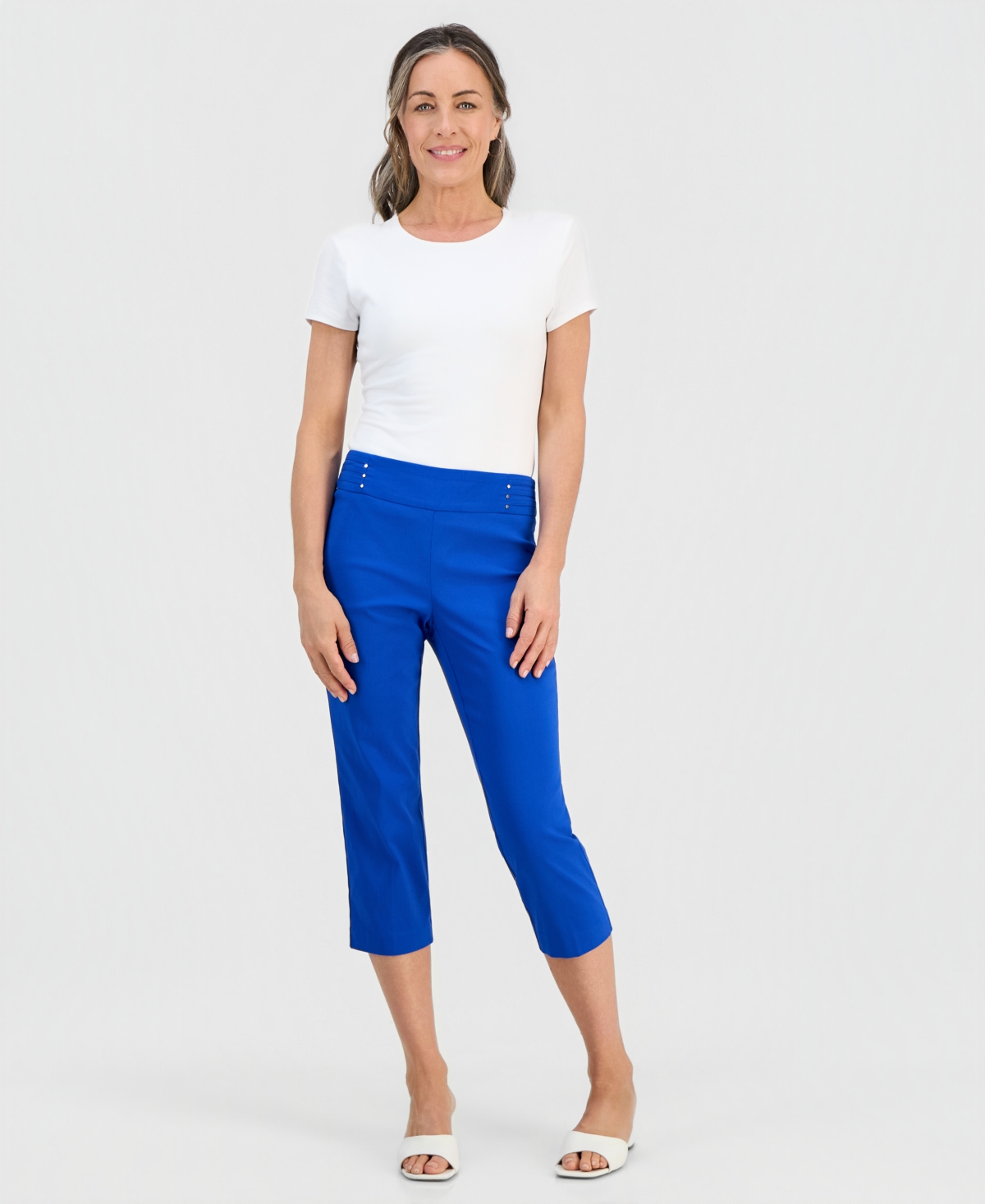 Click here for Jm Collection Petite Rivet-Detail Capri Pants - De... prices