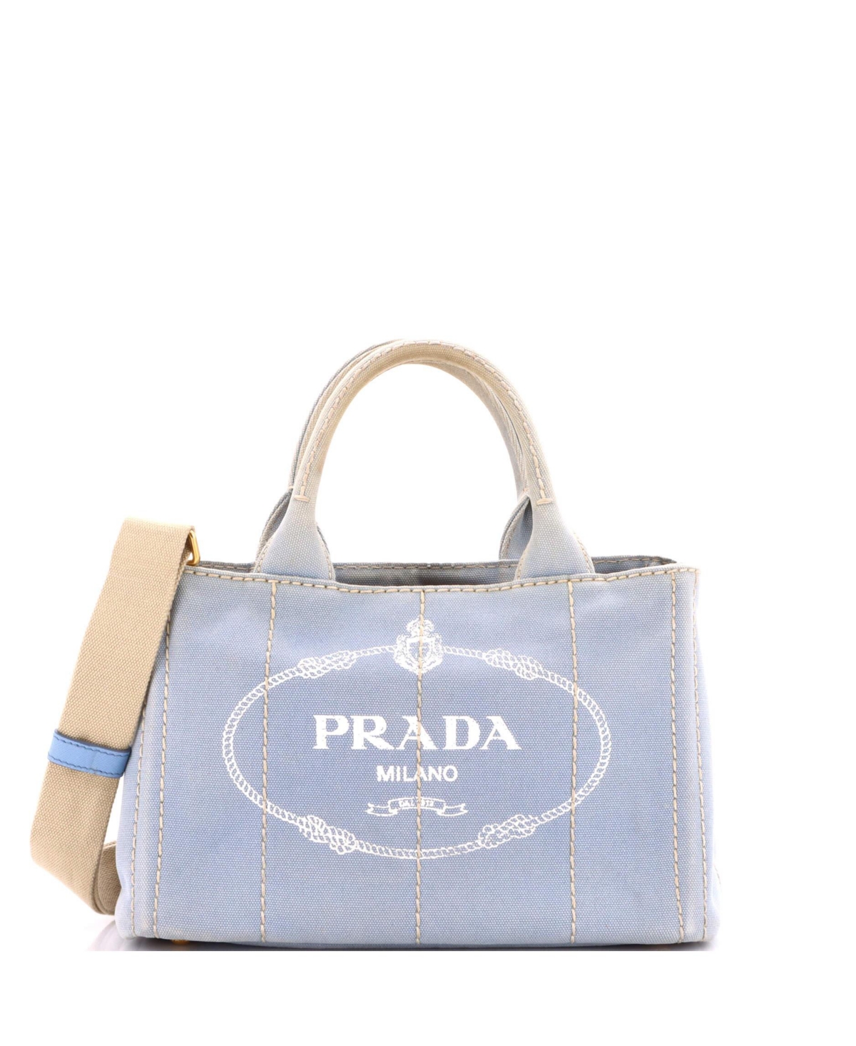 Click here for Pre-Owned Prada Mini Canapa Convertible Tote Canva... prices