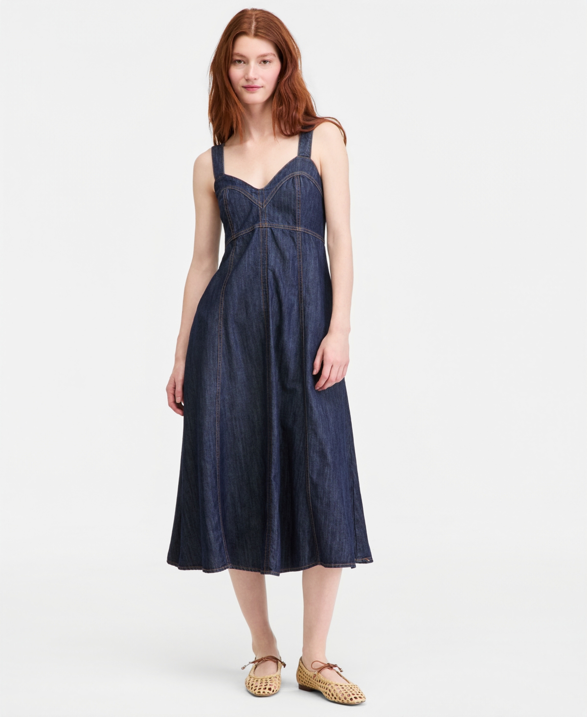Click here for On 34th Womens Denim Sweetheart-Neck Midi Dress  M... prices