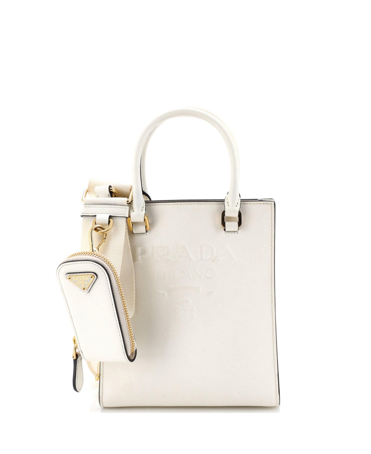 Click here for Pre-Owned Prada Small Lux Embossed Logo Tote Saffi... prices