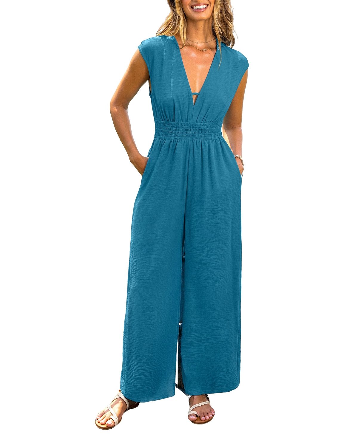 Click here for Cupshe Womens Reach for the Stars Jumpsuit - Teal prices
