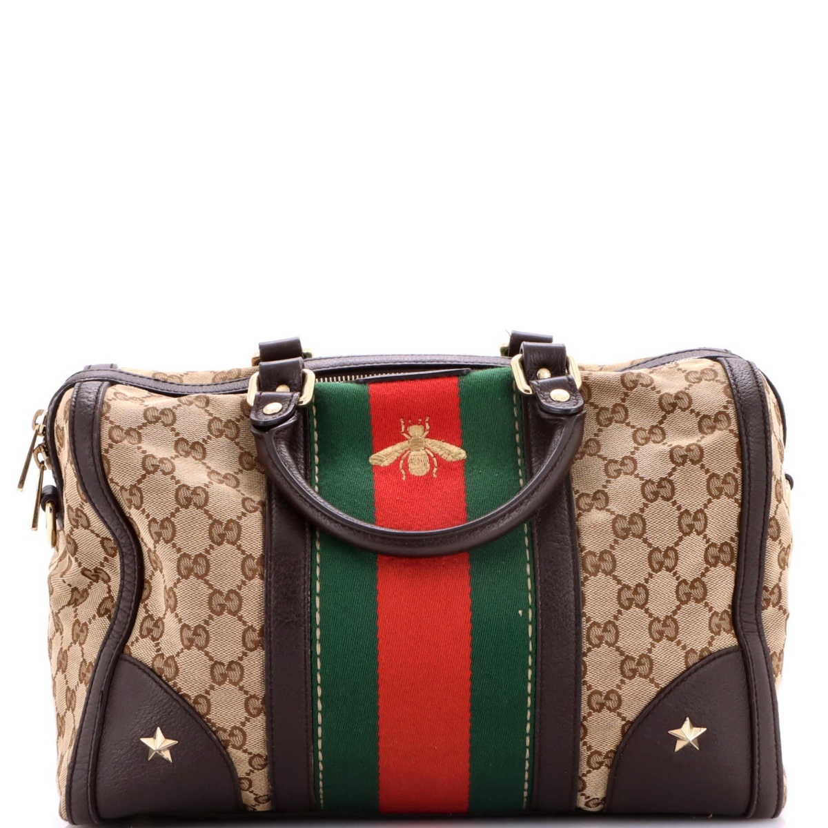 Click here for Pre-Owned Gucci Medium Vintage Bee Web Boston Bag... prices