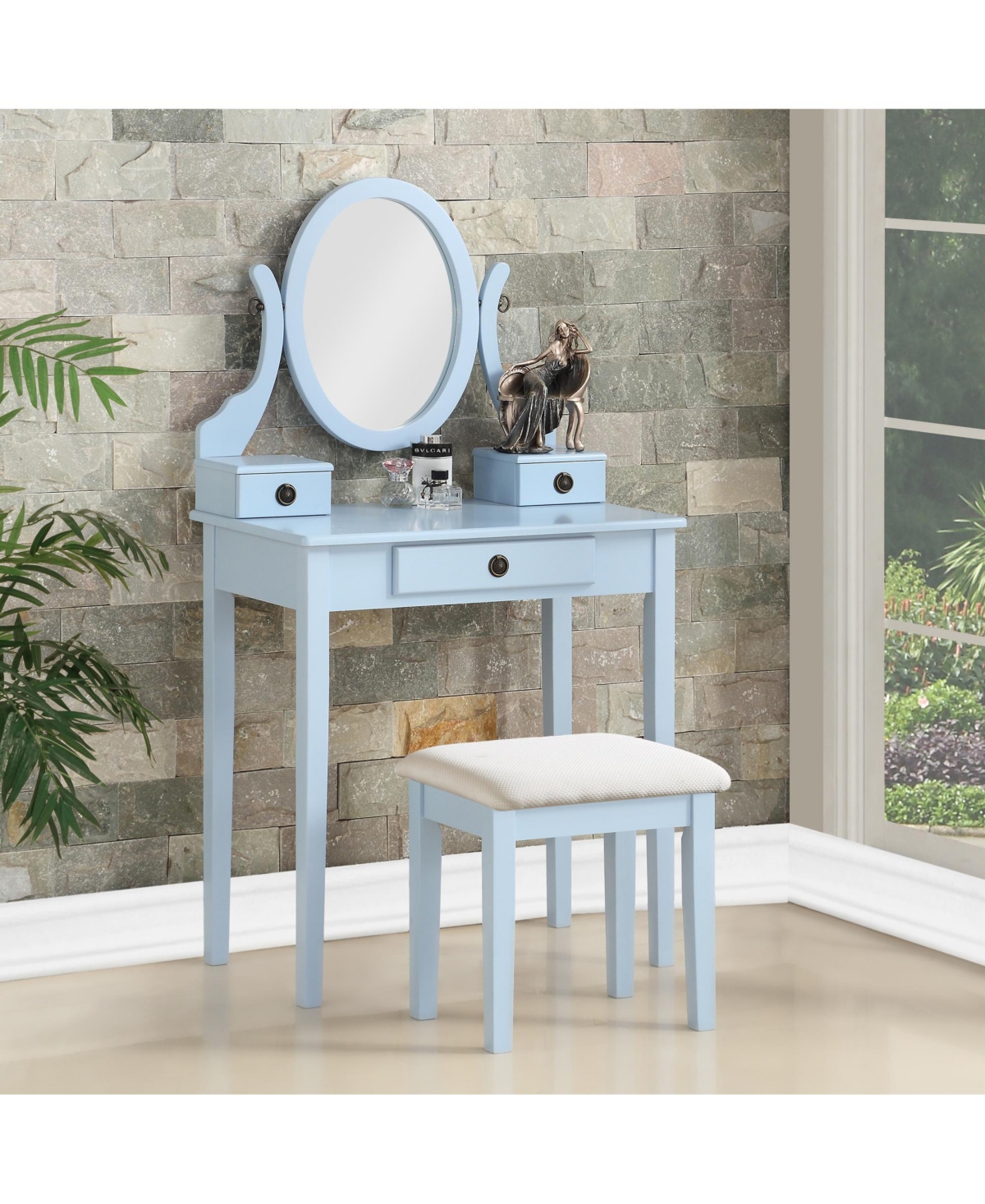 Click here for Rainsken Wood Makeup Vanity Desk and Stool Set - D... prices
