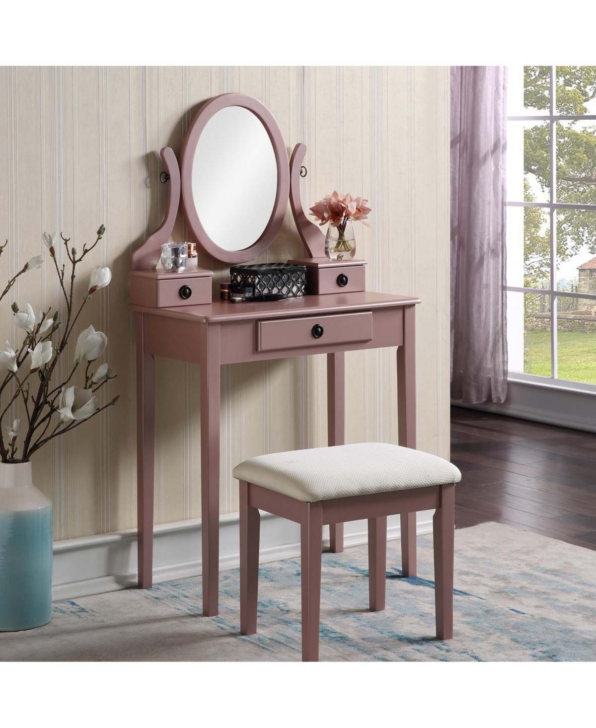 Click here for Rainsken Wood Makeup Vanity Desk and Stool Set - D... prices
