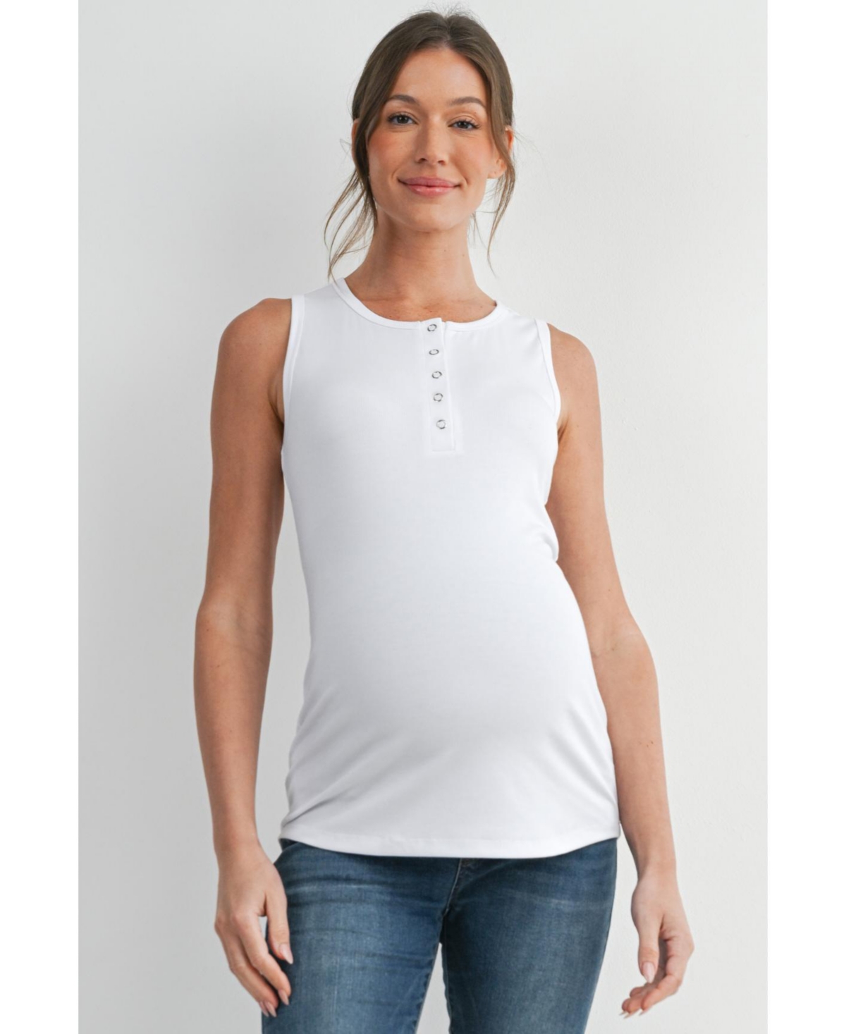 Click here for Hello Miz Maternity Ribbed Henley Tank Top Fitted... prices