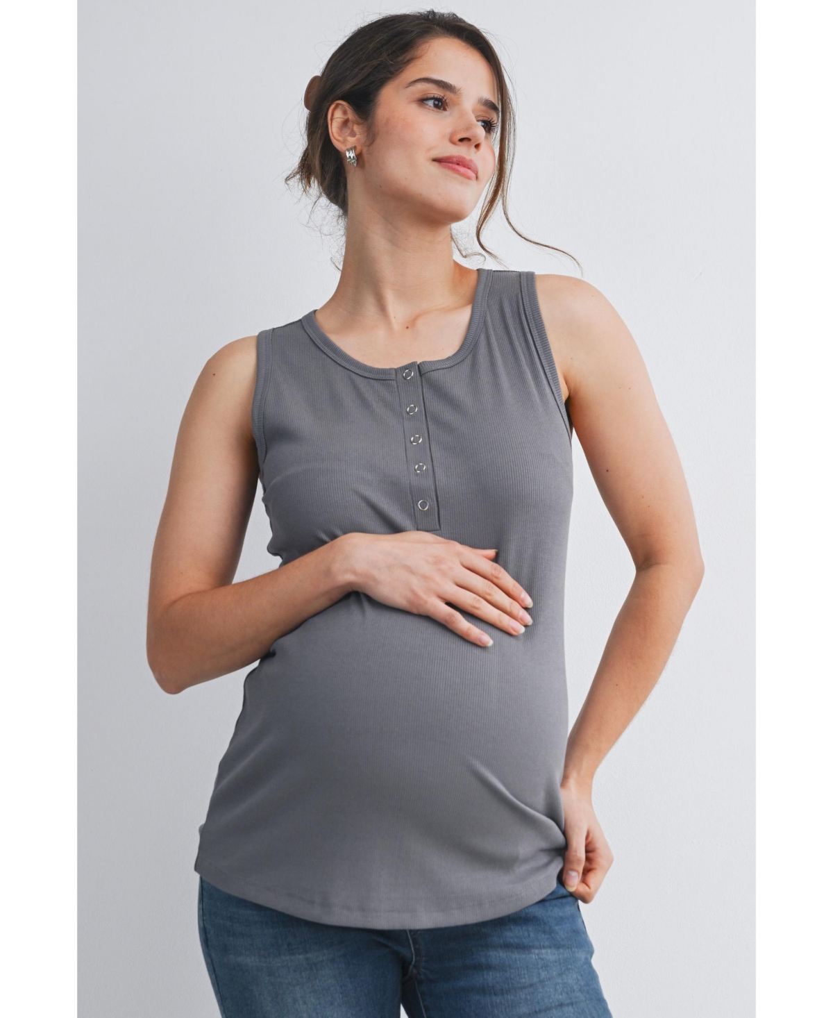 Click here for Hello Miz Maternity Ribbed Henley Tank Top Fitted... prices