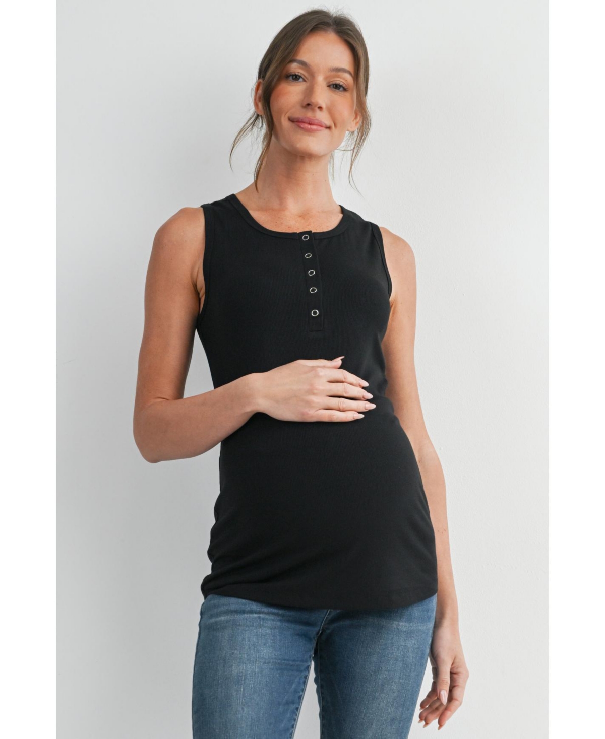 Click here for Hello Miz Maternity Ribbed Henley Tank Top Fitted... prices