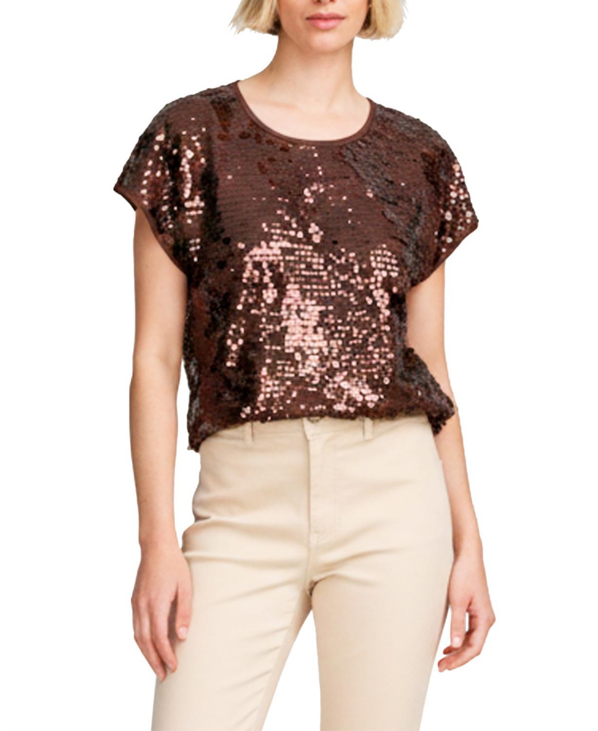 Click here for Elle Collection Womens Sequin Tee - Cappuccino bro... prices