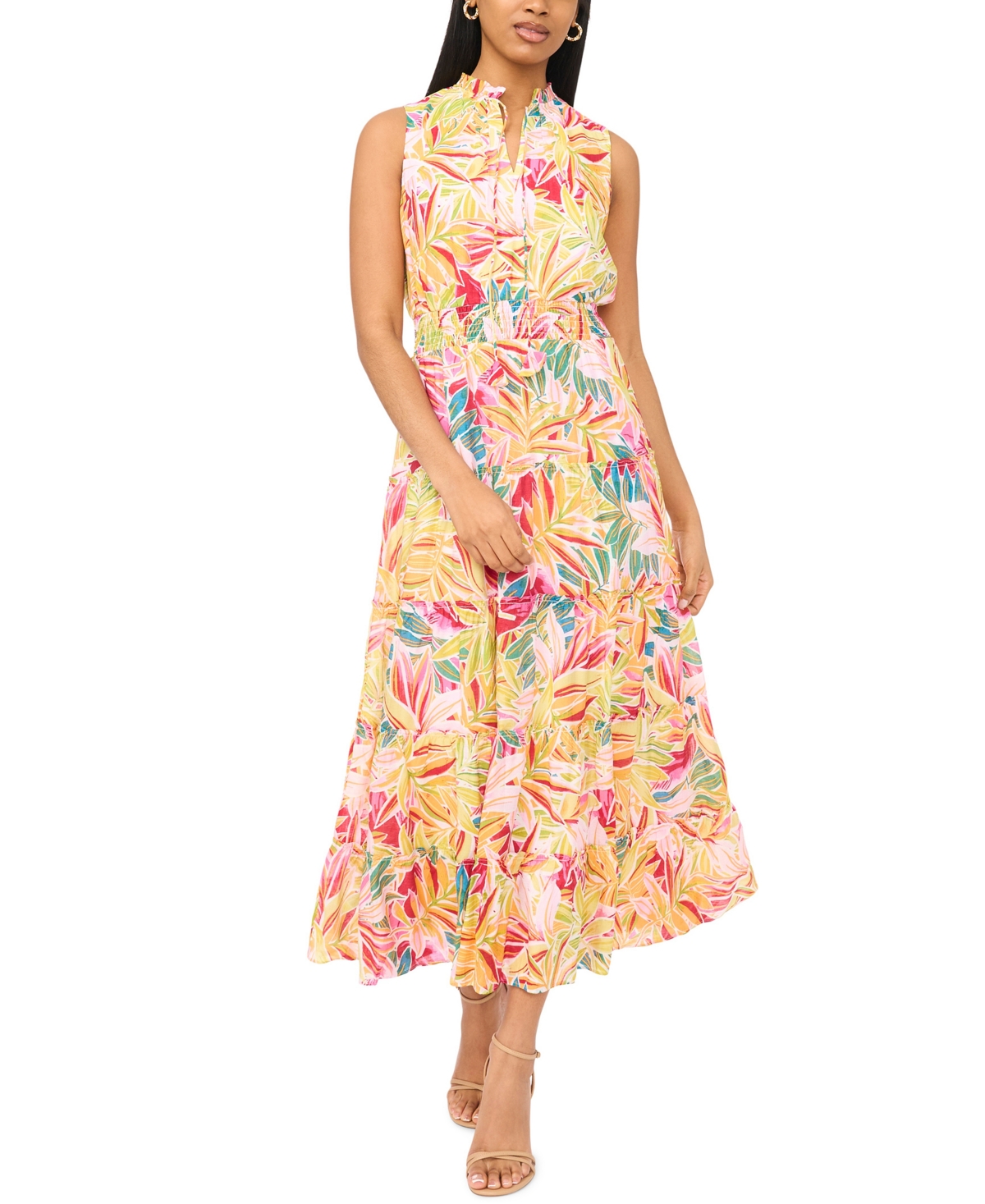 Click here for Msk Womens Tie Neck Tiered Maxi Dress - Lucent Whi... prices